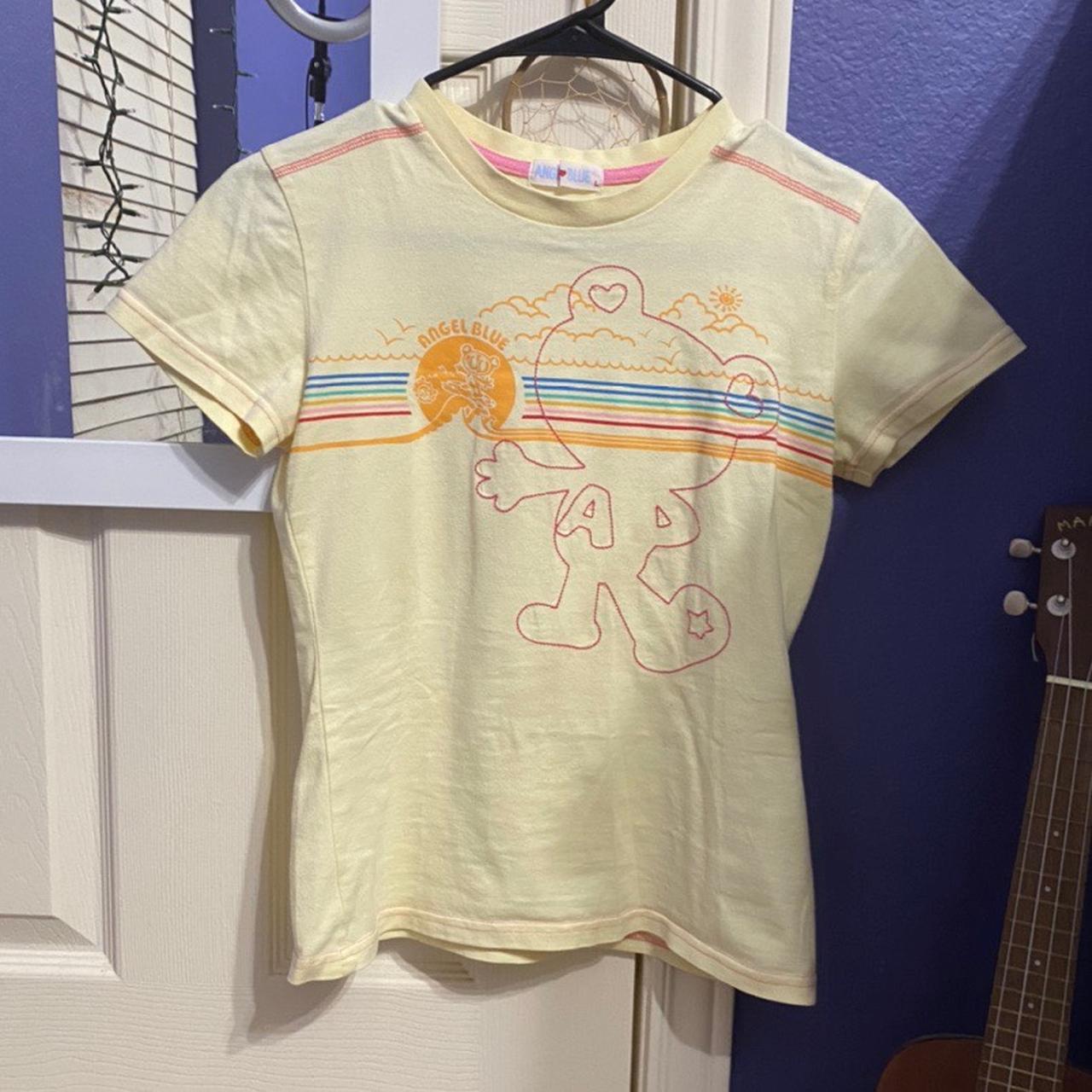 Angel Blue Japan Pastel Yellow Embroidered Baby Tee... - Depop
