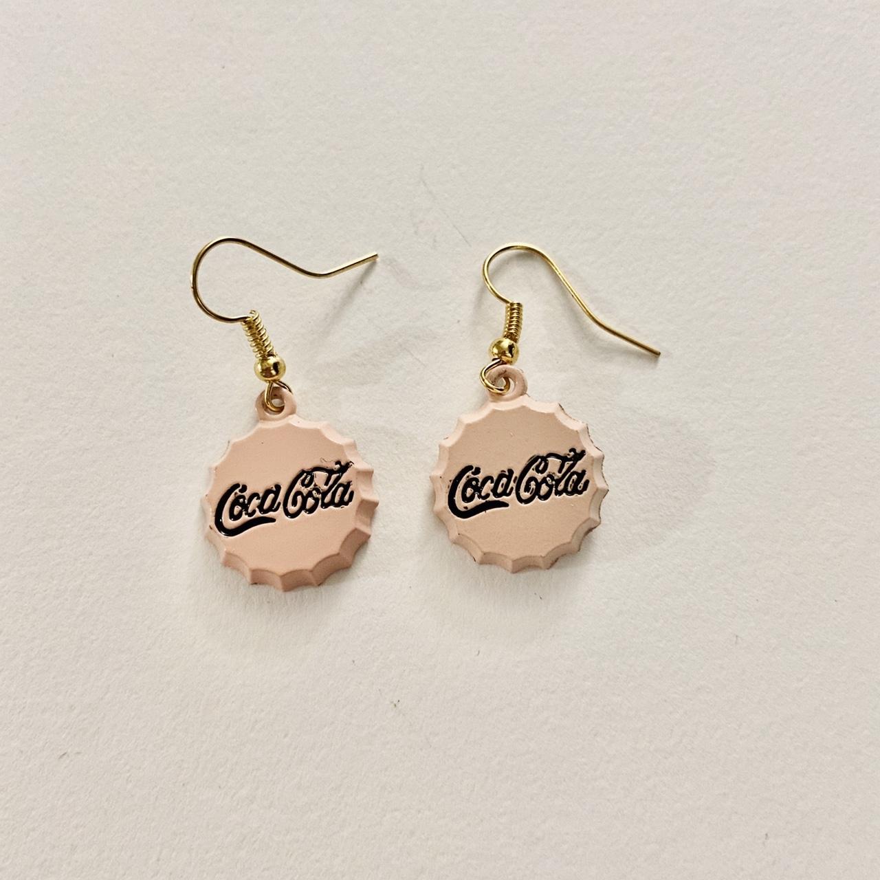 🌸 Cute Coca-Cola Bottle Cap Pink Earrings 🌸 These... - Depop