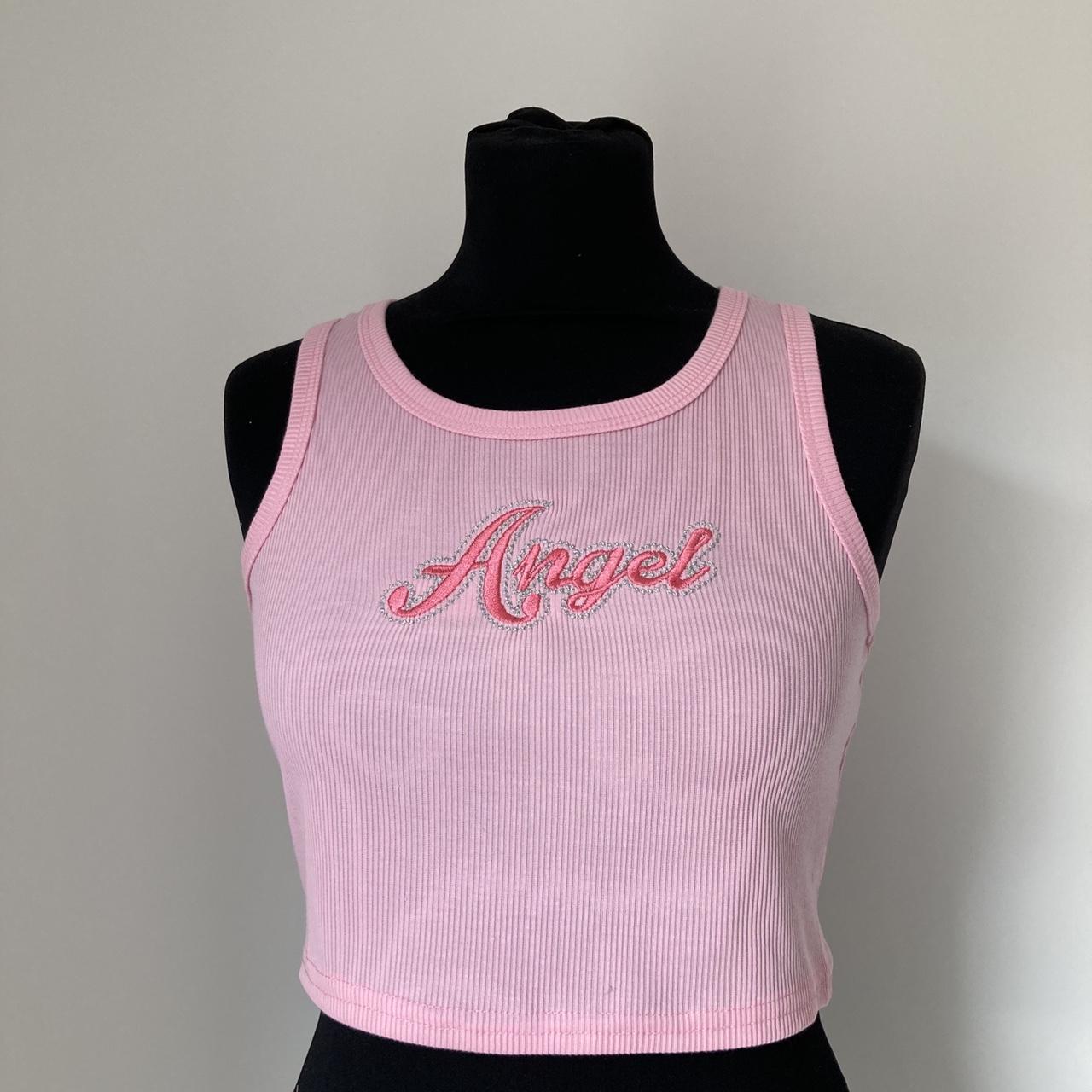 Cutest '' ANGEL '' Pink Embroidered with rhinestones... | Depop