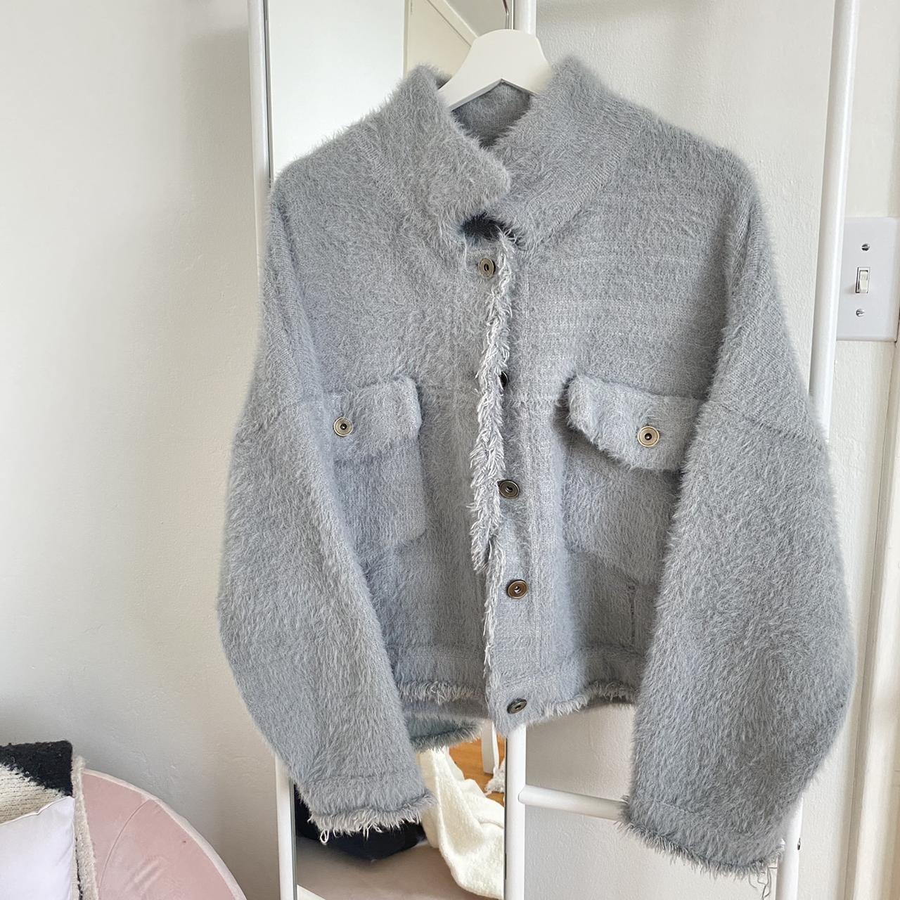 Fuzzy grey jacket from forever 21 nice thick and... - Depop