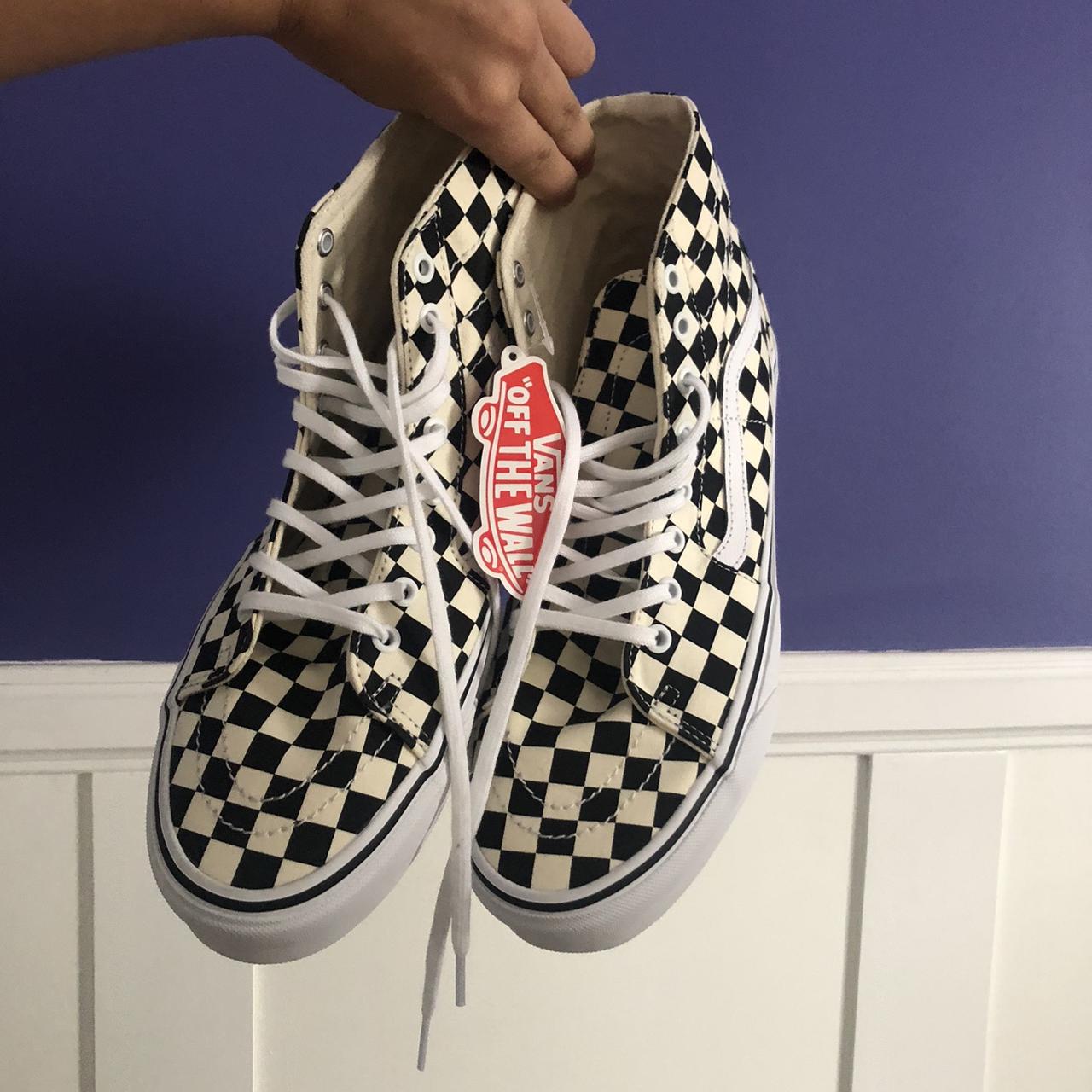nwt deadstock vans sk8 hi tapered checkered shoes,... - Depop
