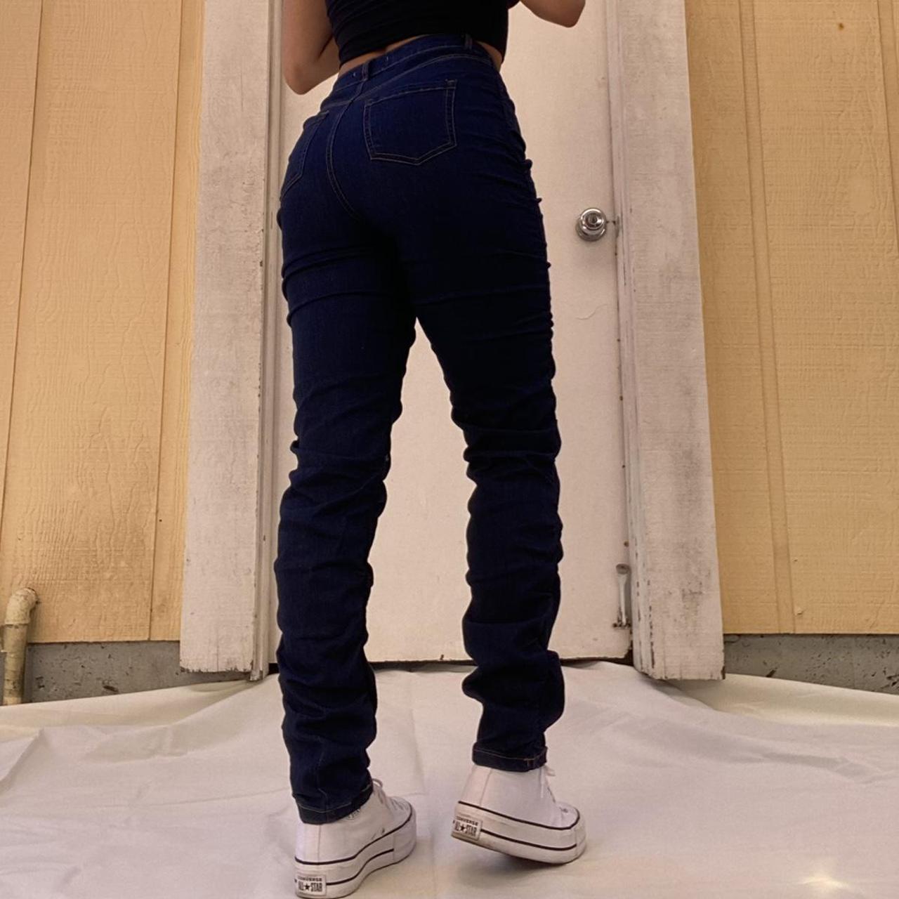 High waisted navy blue stacked jeans Size small but... - Depop