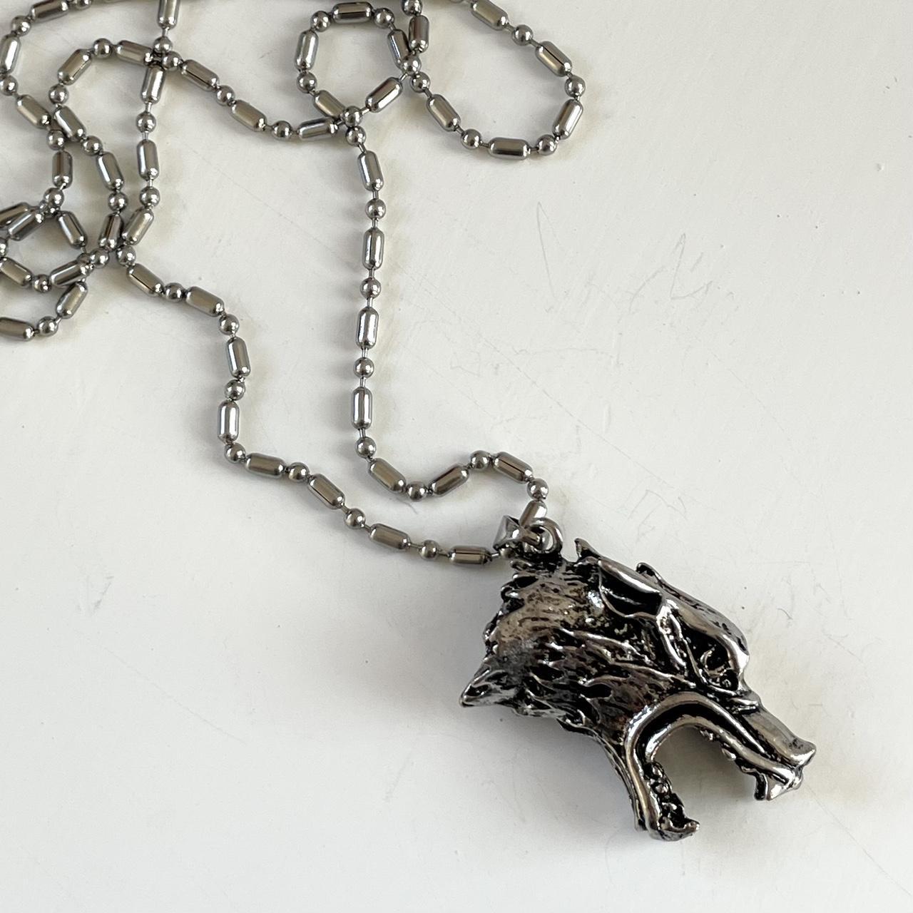 Stainless Steel Wolf Necklace charm is 3D all... - Depop