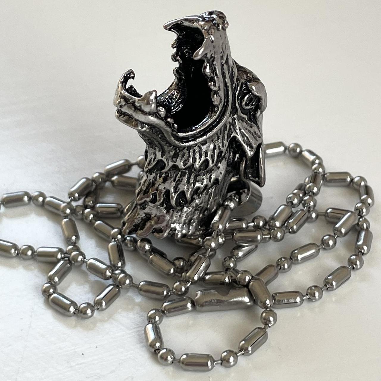 Stainless Steel Wolf Necklace charm is 3D all... - Depop