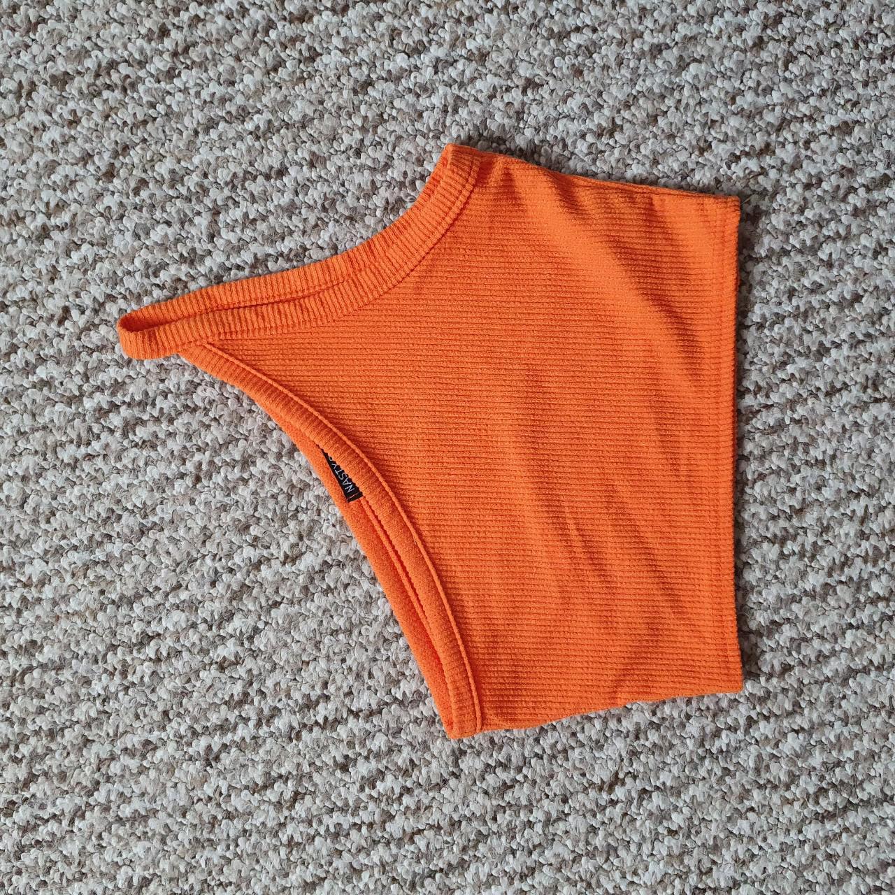 Nastygal one shoulder ribbed crop top in orange... - Depop