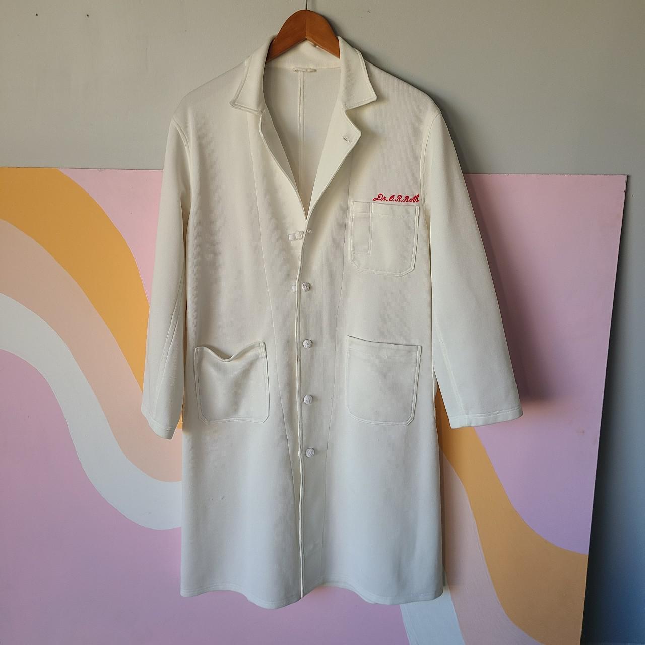 Vtg 60s doctors coat, poly knit with embroidered... | Depop