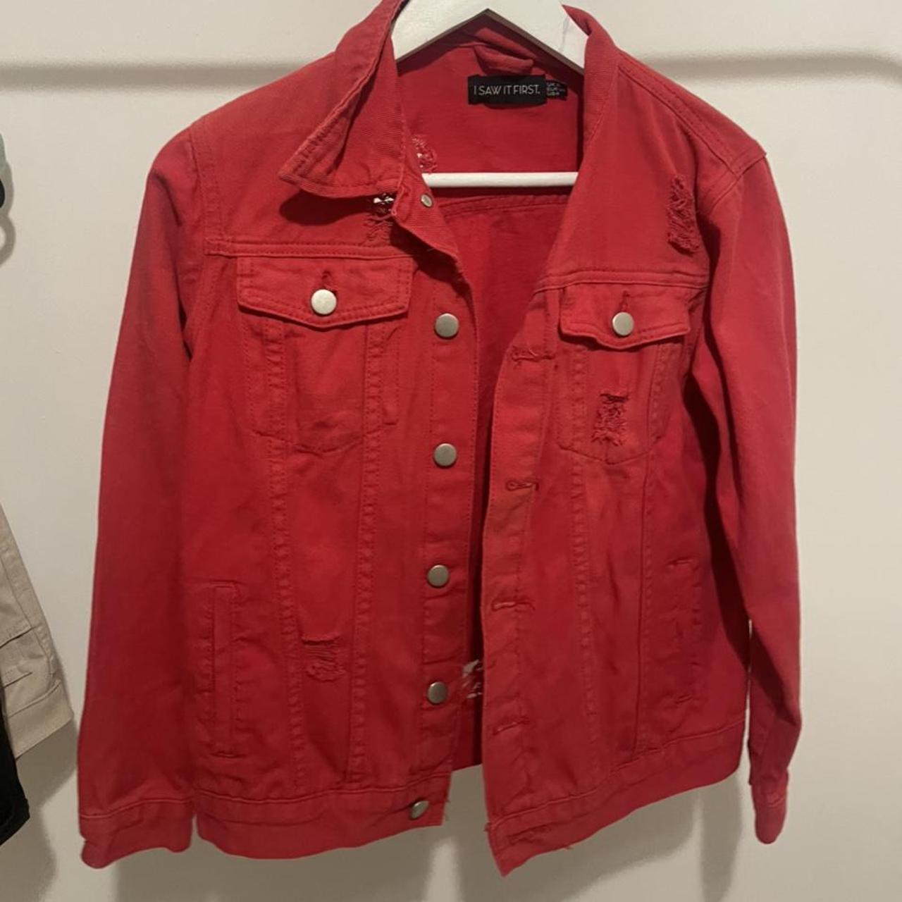 Red ripped denim jacket size 8 worn once ️ ️ ️ ️ - Depop