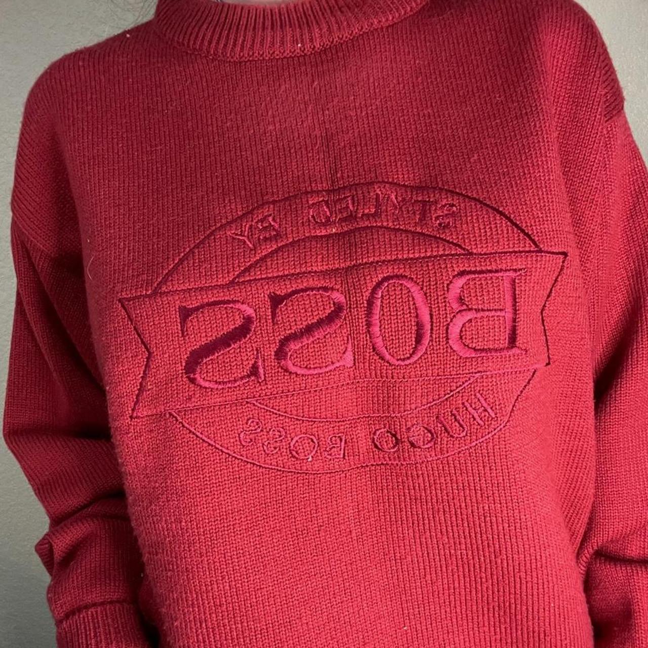 HUGO BOSS RED SWEATER this says xxl but it fits me... - Depop