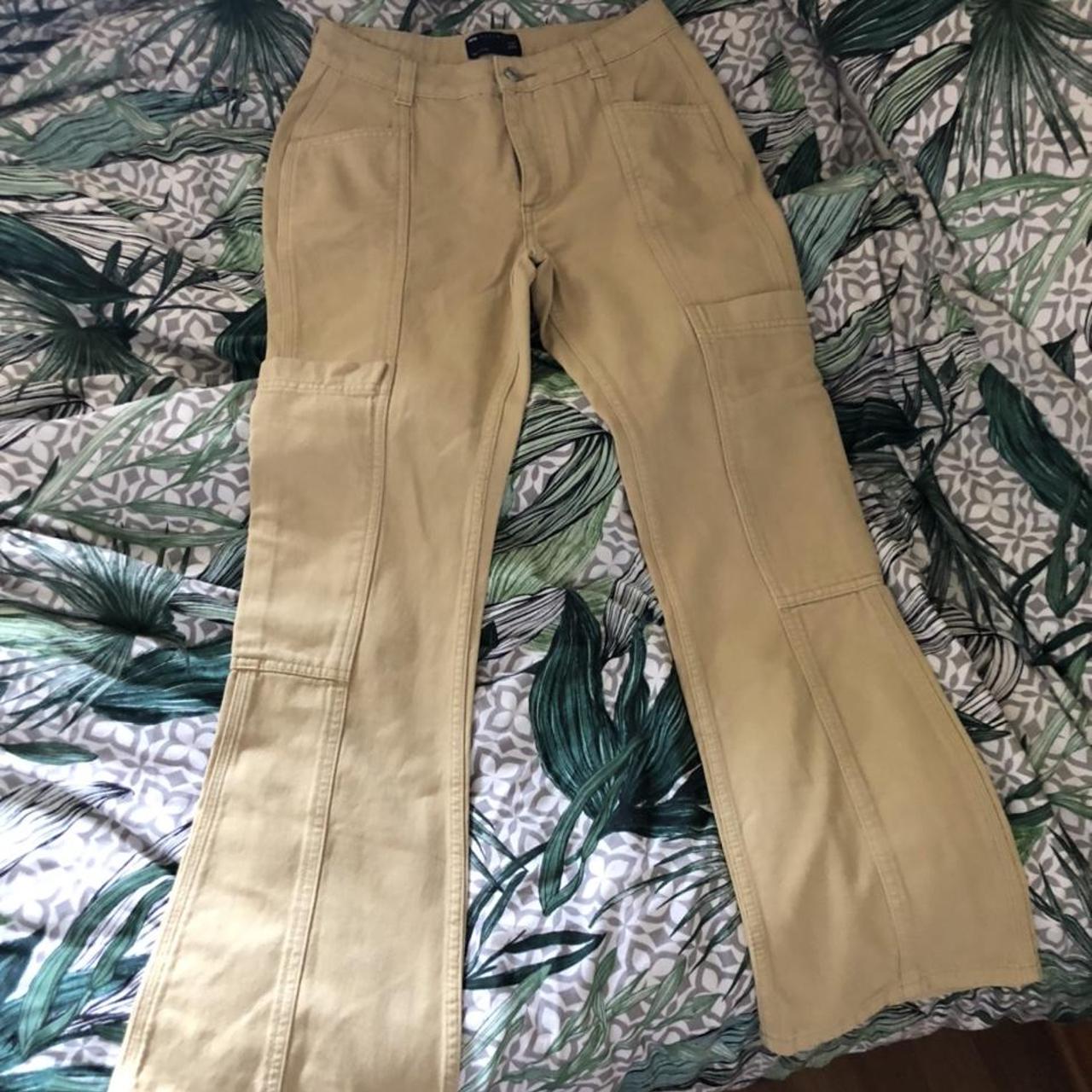 sweet pale yellow/ cream cargo utility pants from... - Depop