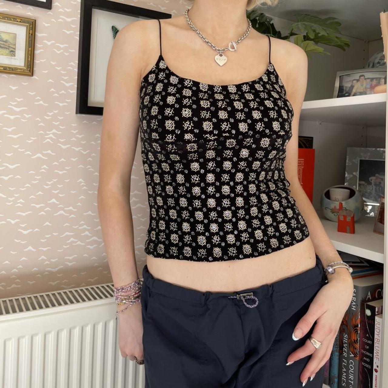 90s vintage black spaghetti strap crop top. Sparkly... - Depop
