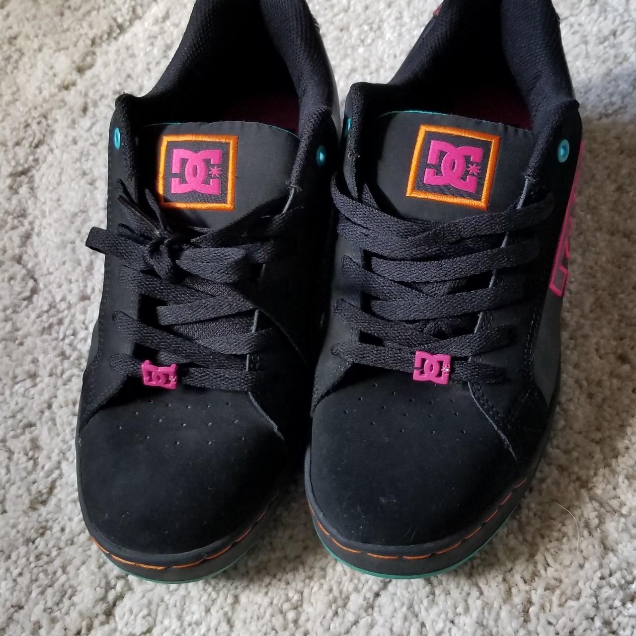 DC Skater Shoes - Black w. Pink and turquoise... - Depop