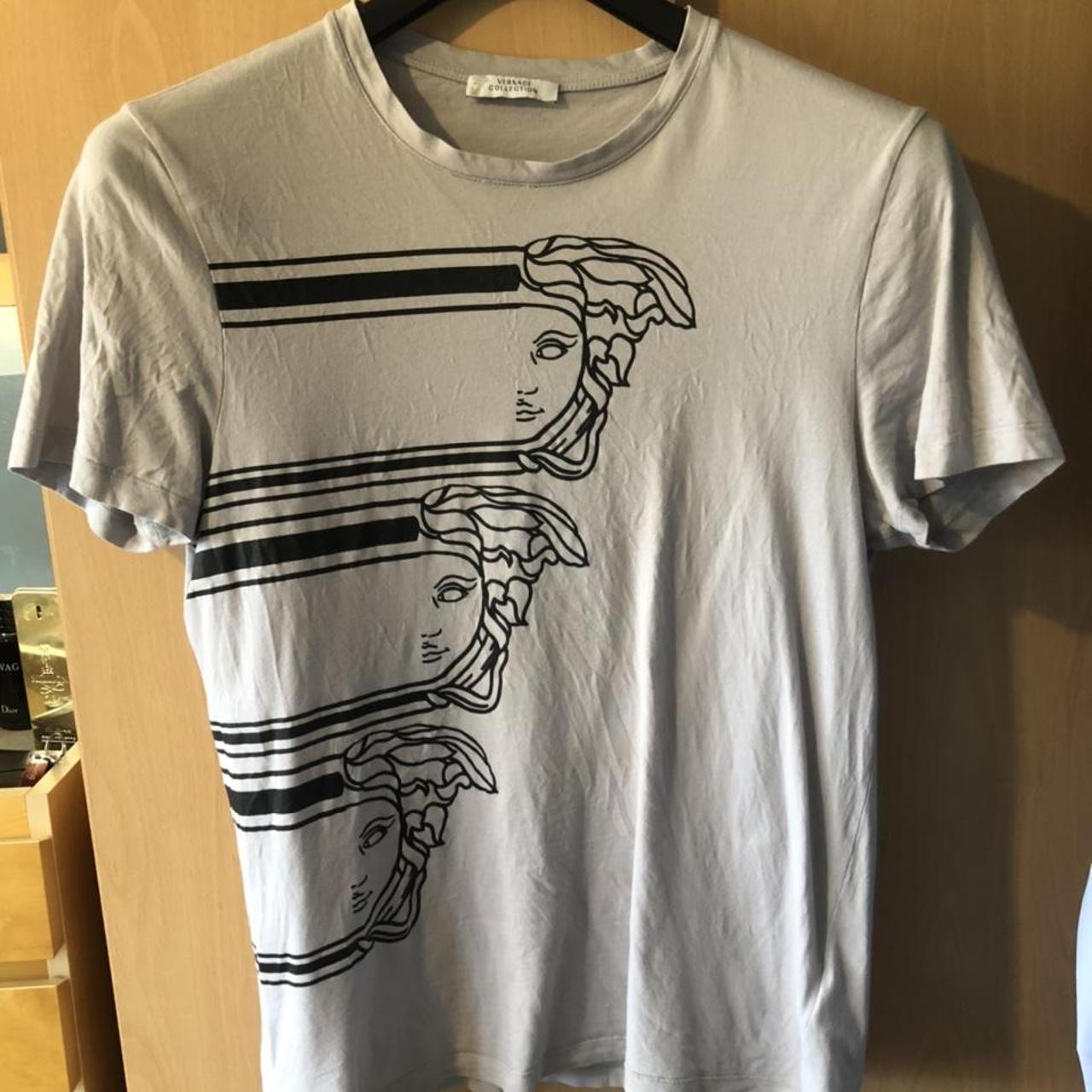 Mens Grey Versace half Medusa face T-shirt Size... | Depop