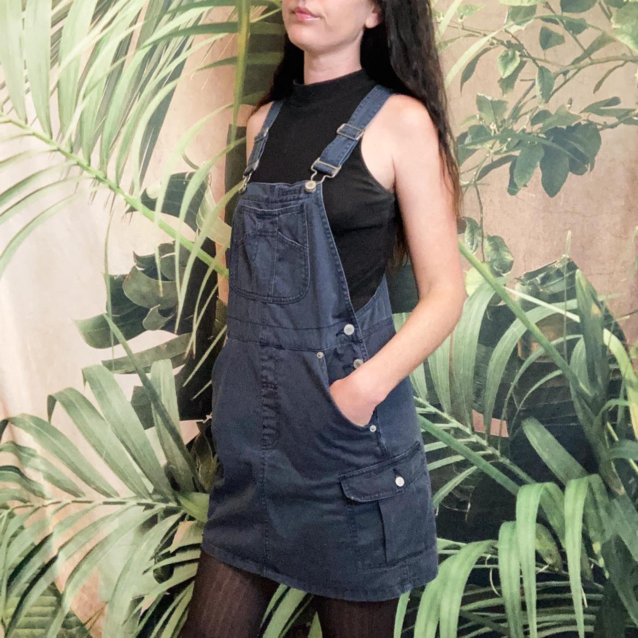 Denim navy blue overall dress from Squeeze... - Depop