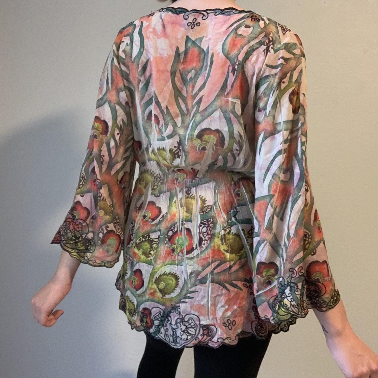 Flowy, earthy design, sheer tunic. Black embroidery... | Depop