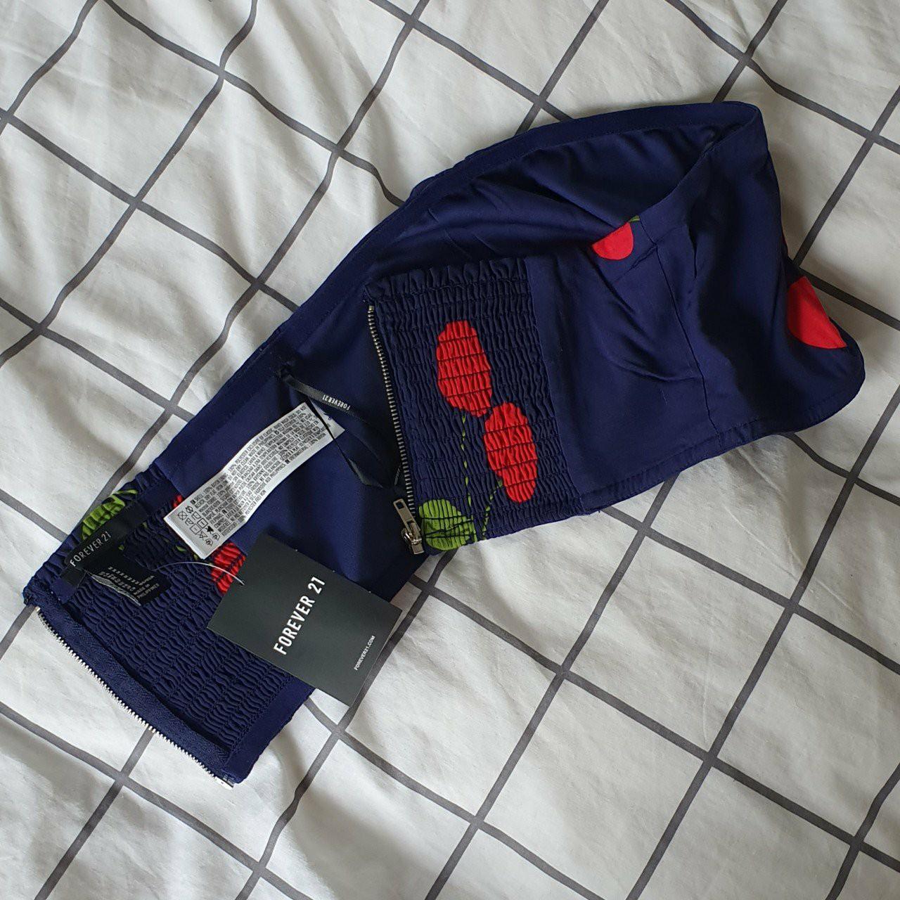 Forever21 navy blue cherry tube top size M, bnwt.... - Depop