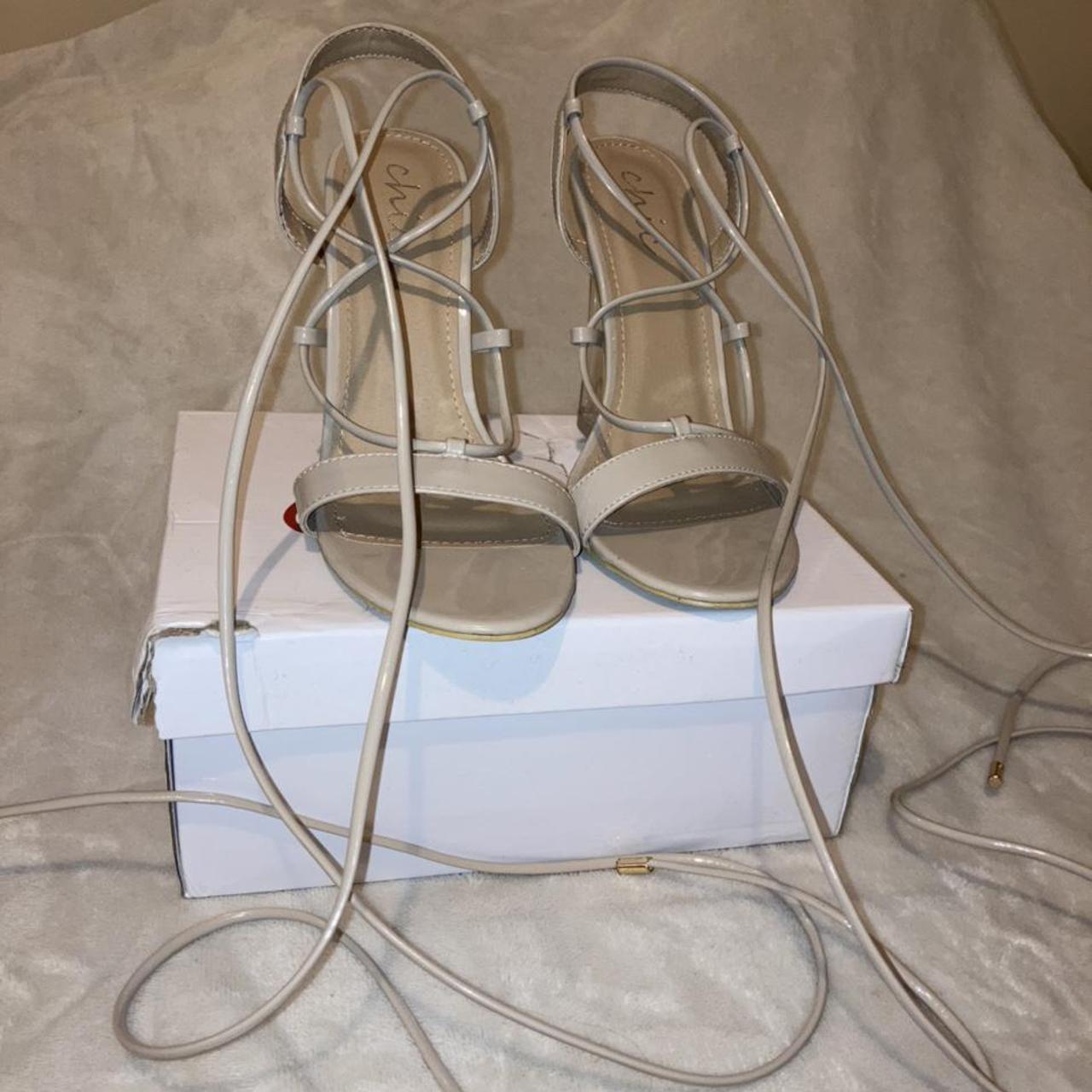 Prettylittlething nude lace up perspex clear heels... - Depop