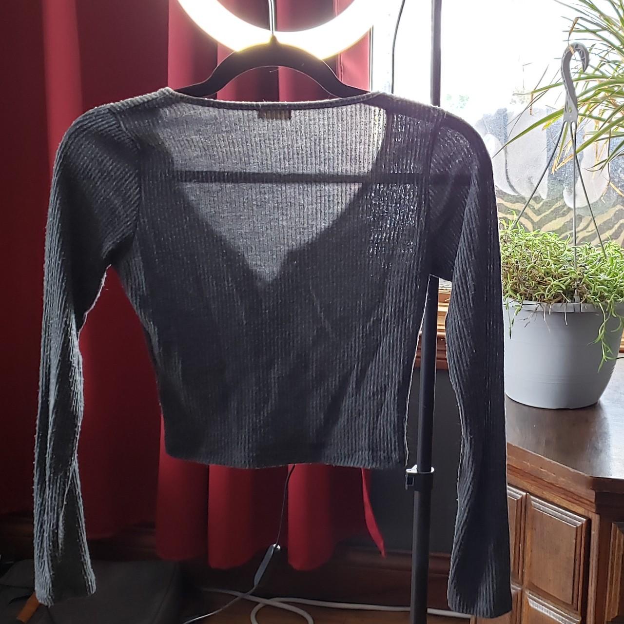 Cozy, dark grey, ribbed, long sleeve crop top with a... - Depop