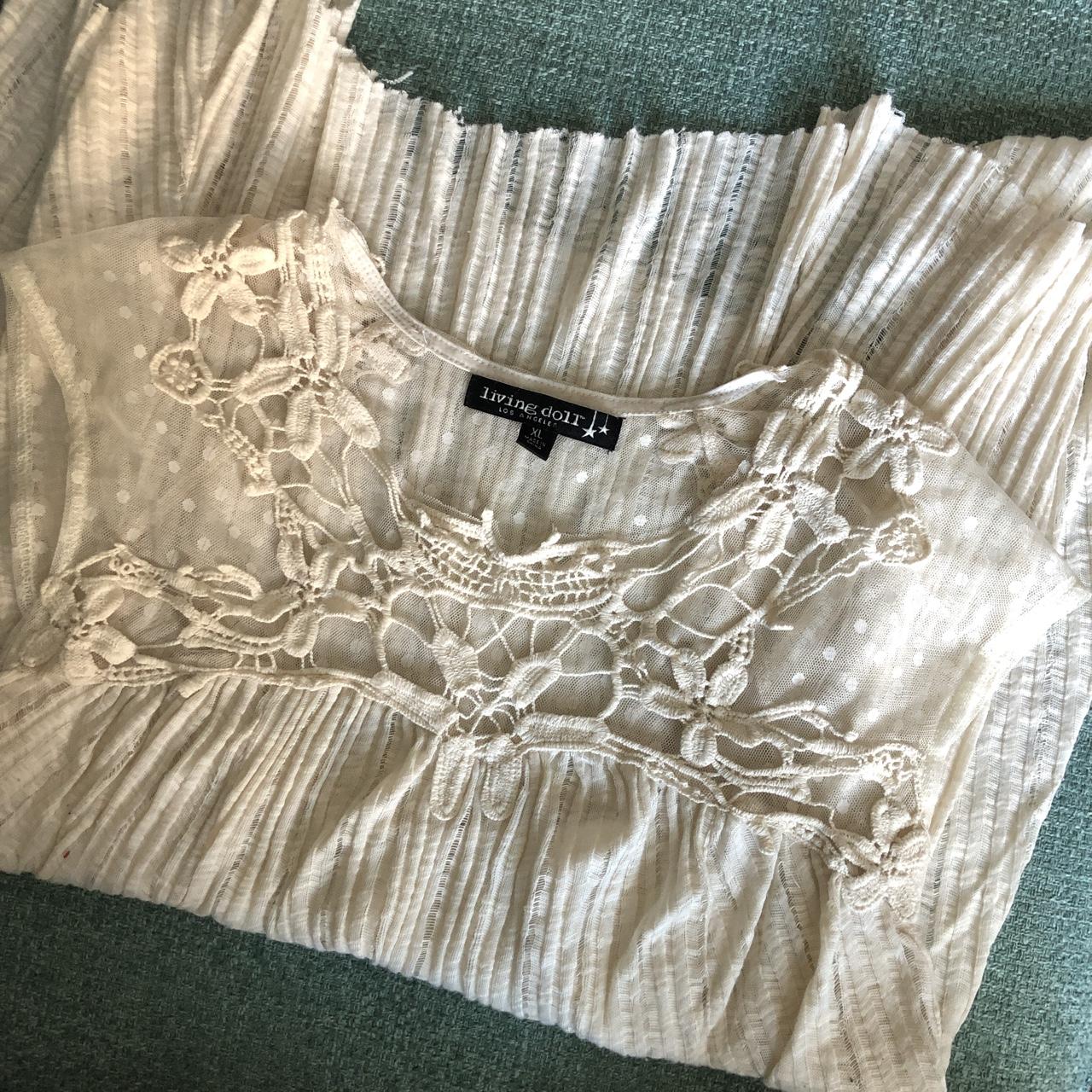 Cream colored boho chic style top with sheer lace... - Depop