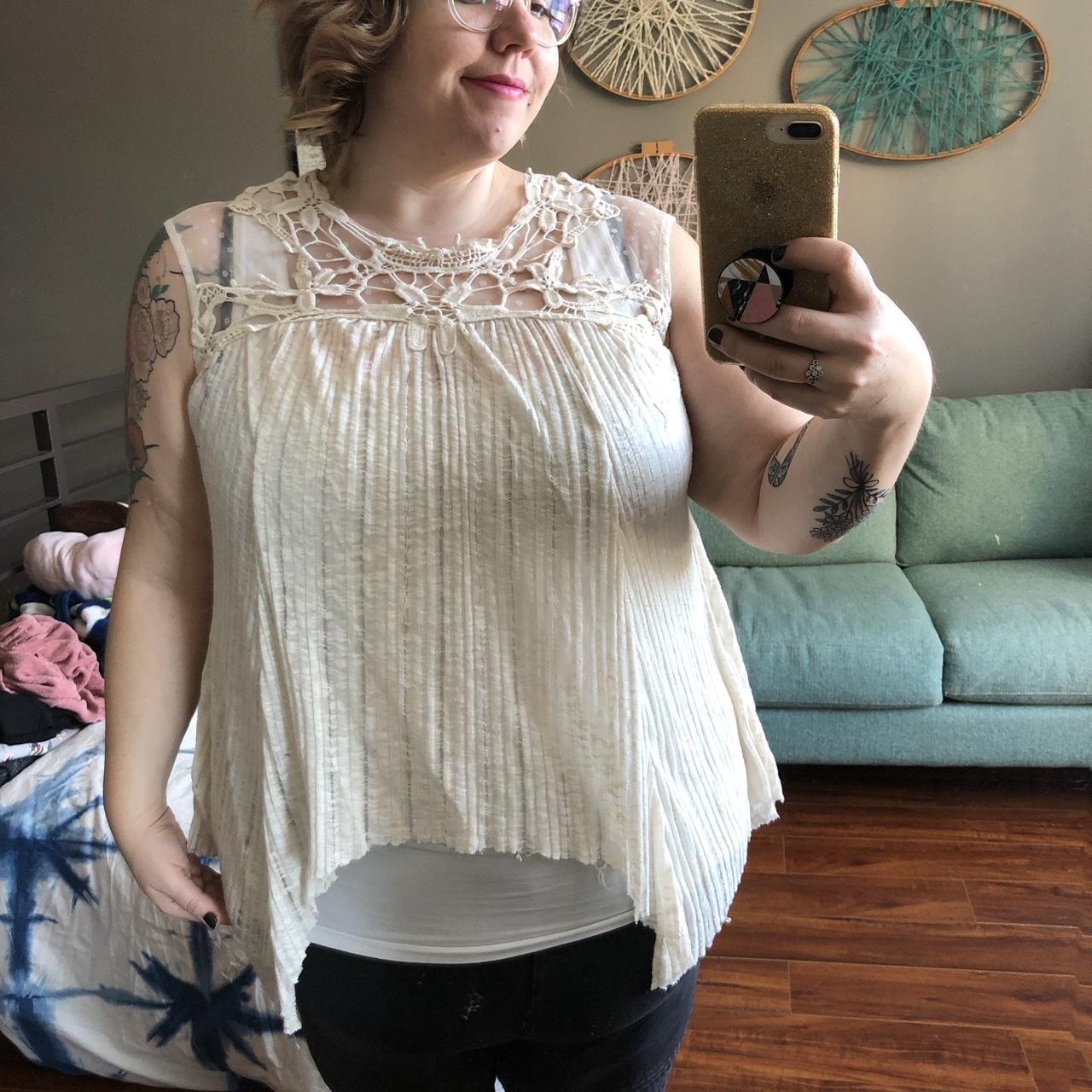 Cream colored boho chic style top with sheer lace... - Depop