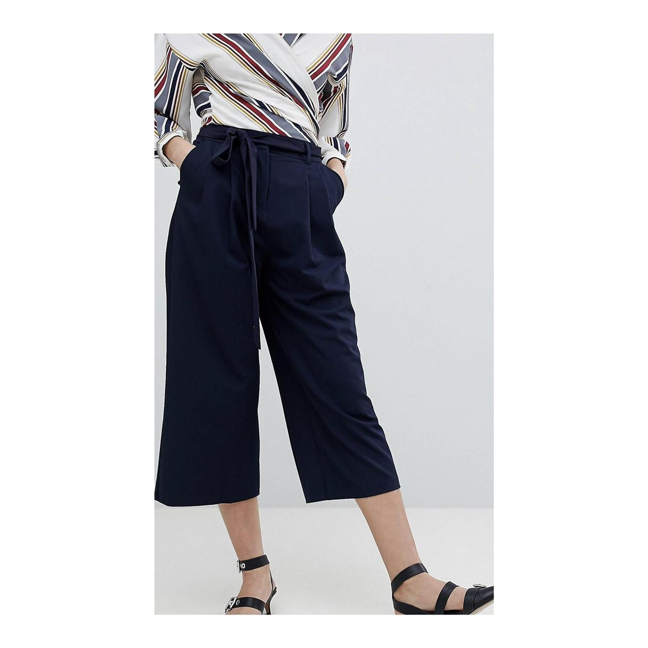 Asos Cropped High Waisted Smart Trousers with Tie... - Depop