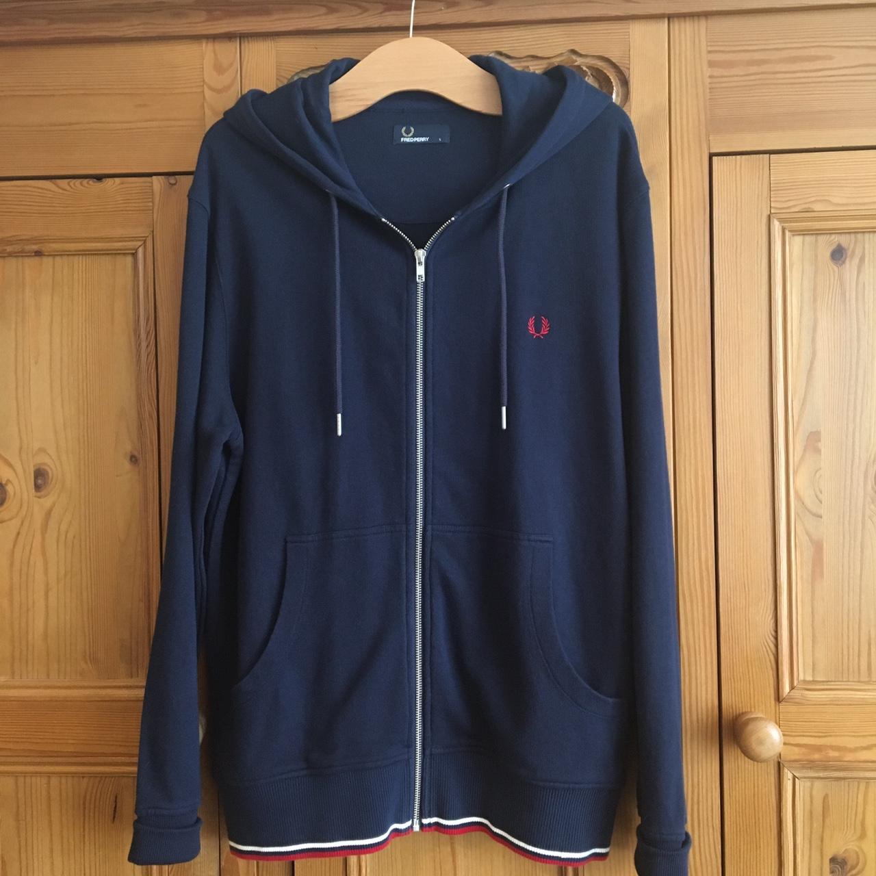 Fred Perry men’s hooded zipper in navy blue, unworn,... - Depop