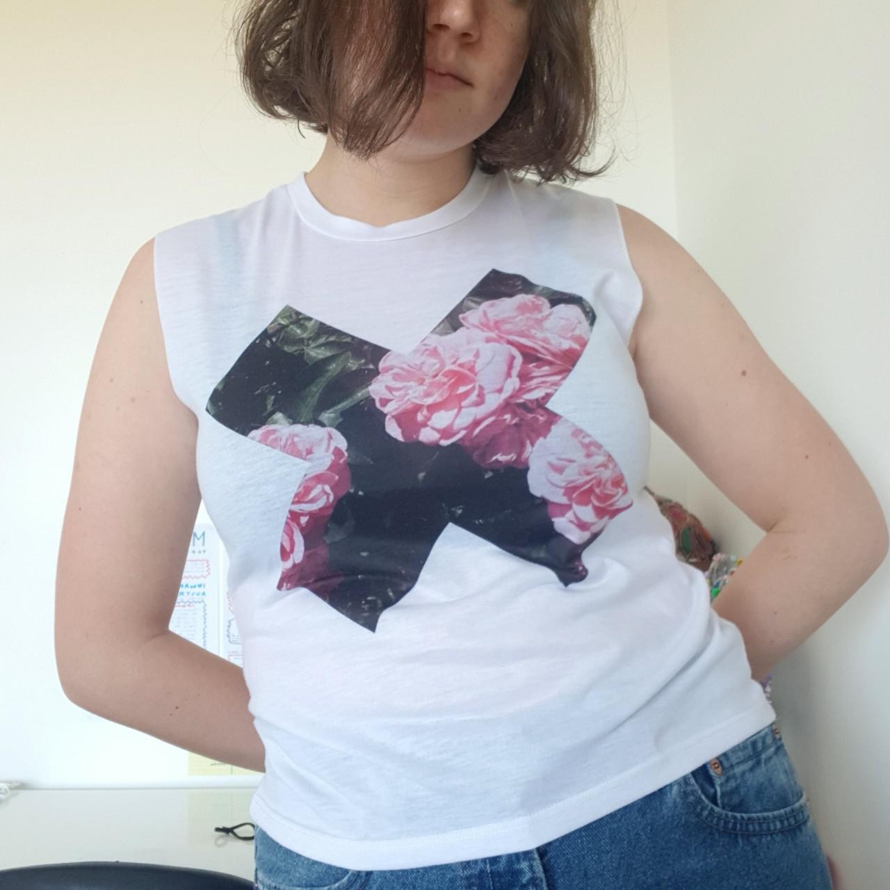 freshtops floral x singlet / muscle tank labelled as... - Depop