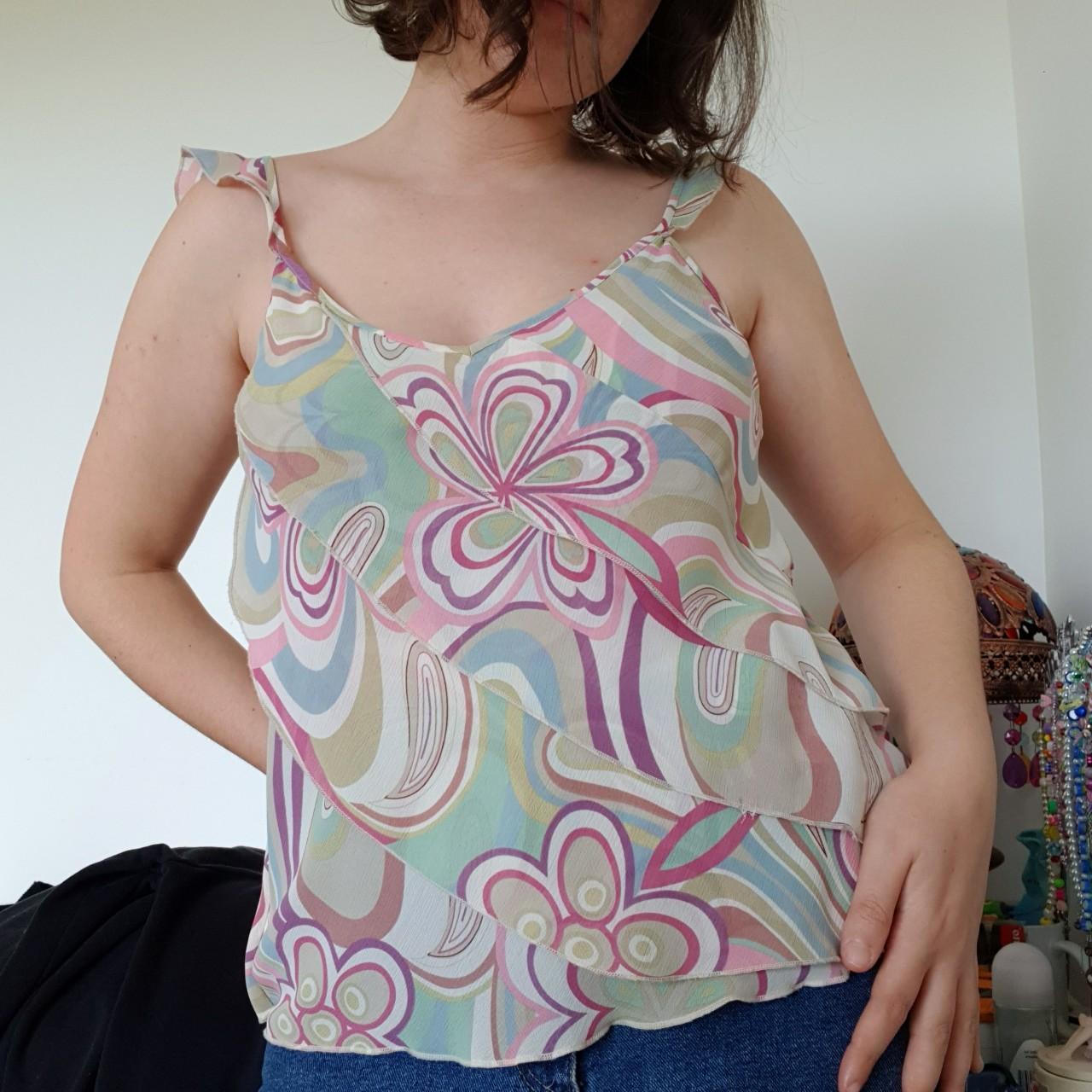 hot options y2k frill singlet with pastel... - Depop