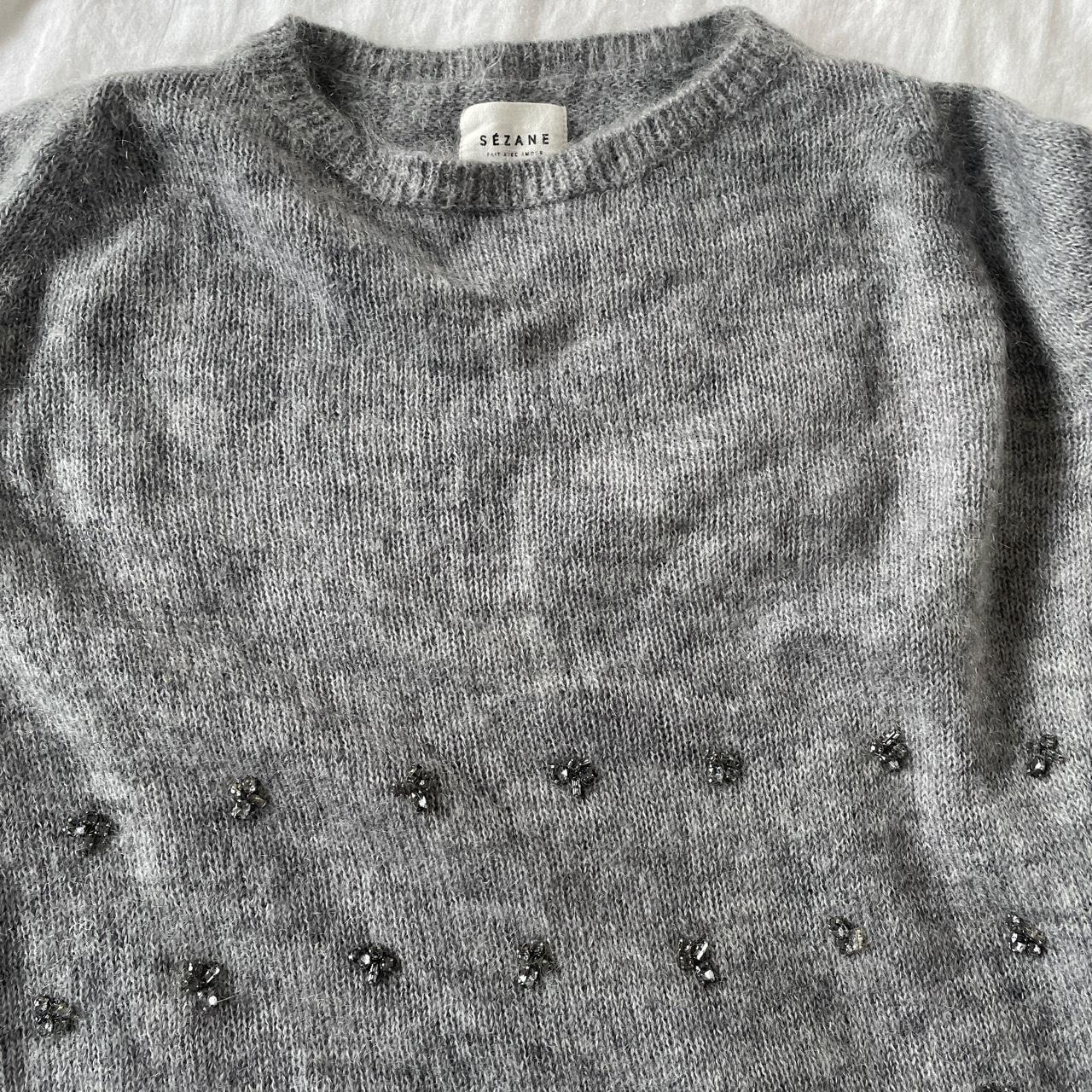 Sezane ‘Isidore’ grey mohair mix jumper with... - Depop