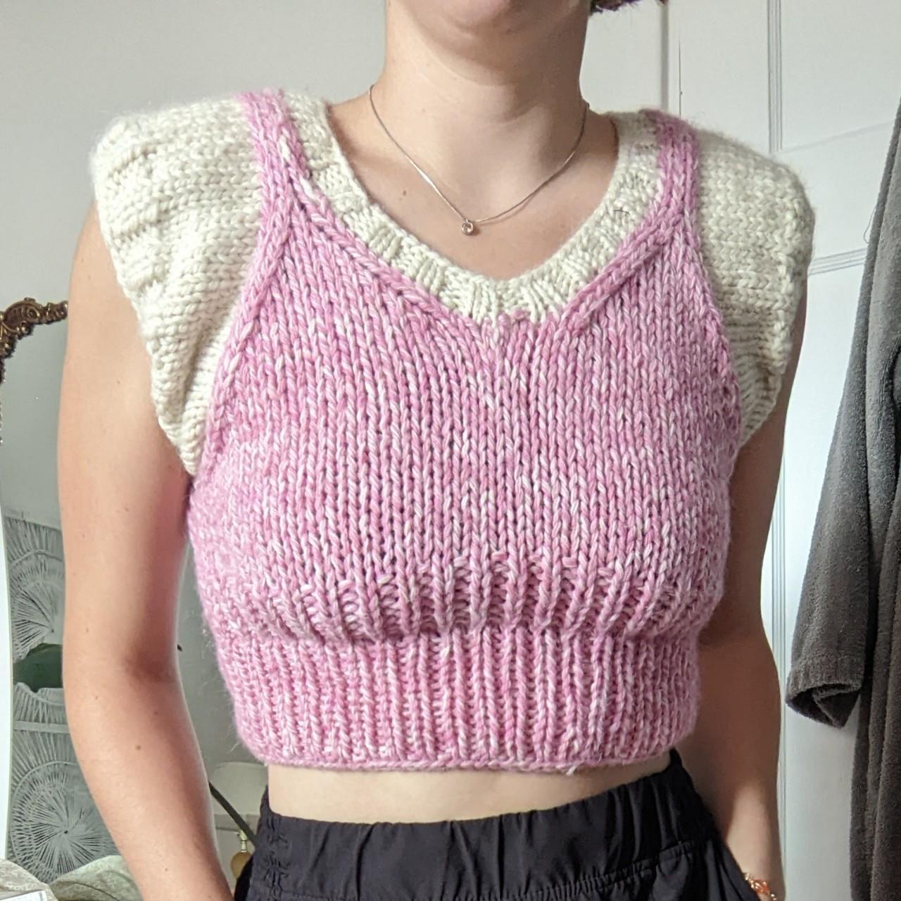Handknitted pink and white lil top, so will have... - Depop