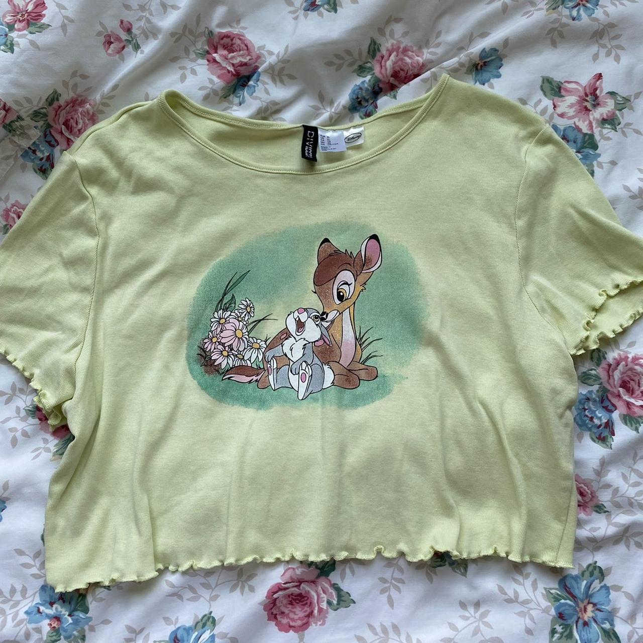 cropped bambi tee in light green lettuce hem... - Depop