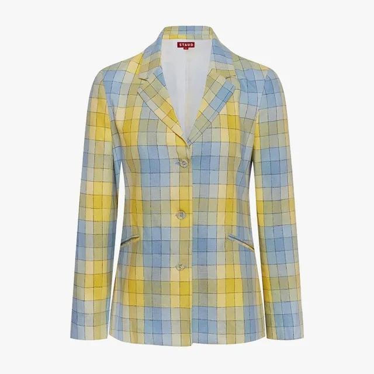 Staud Blue and Yellow Summer Blazer Lined light... - Depop