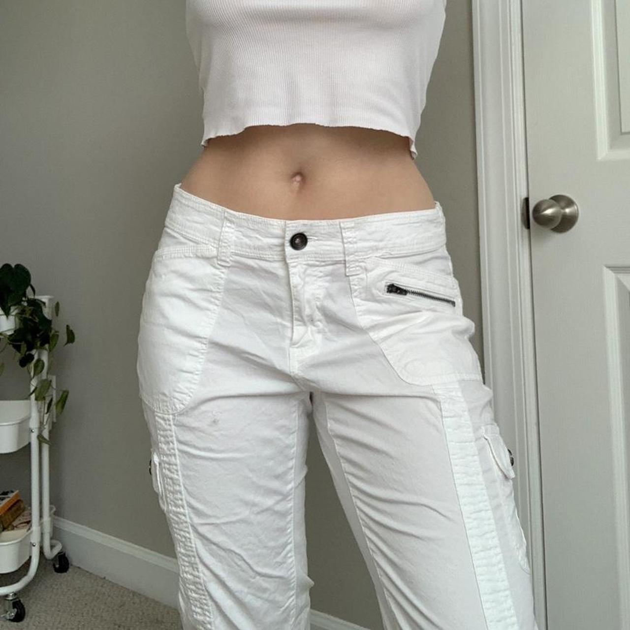 Low rise capri cargo pants - white, adjustable... - Depop