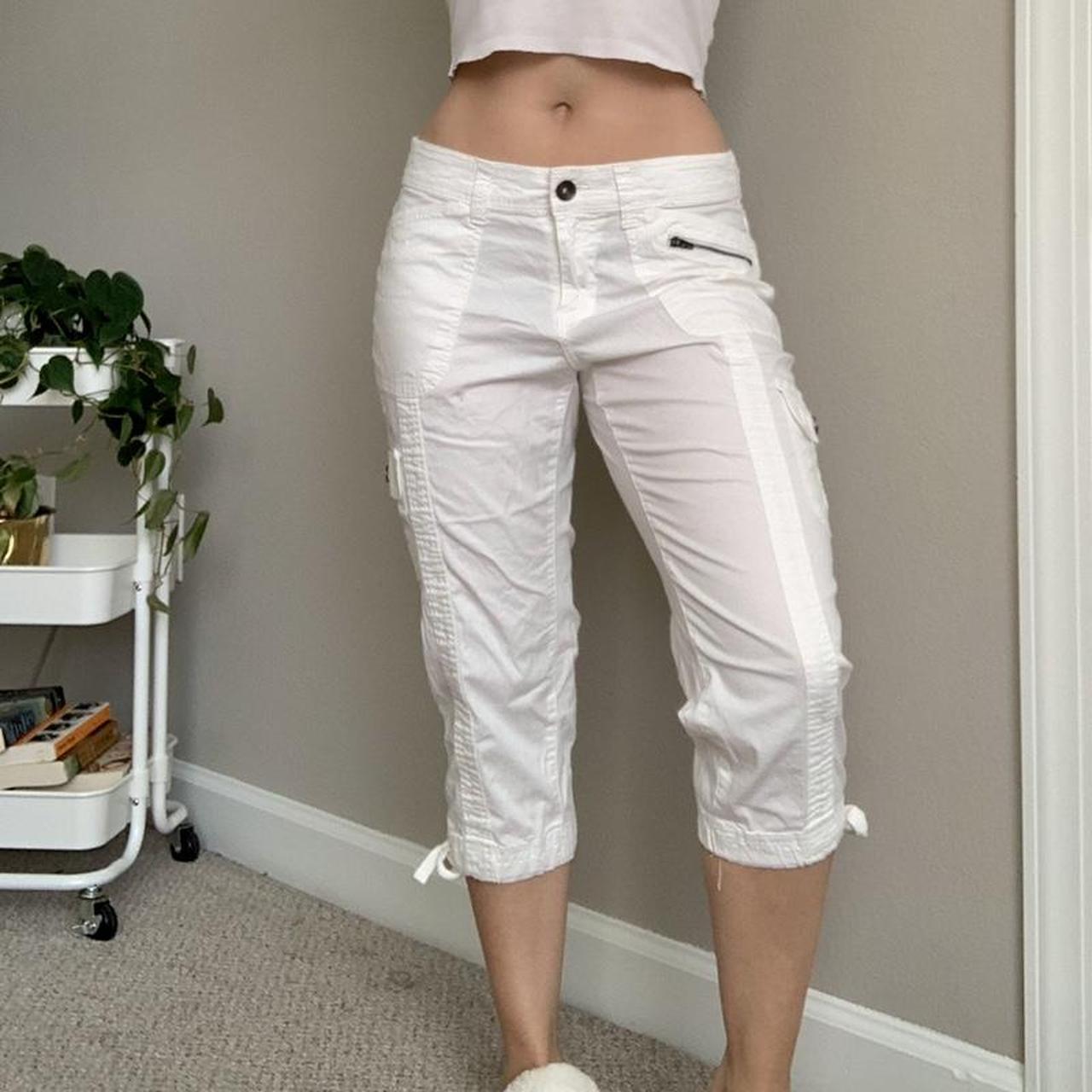 Low rise capri cargo pants - white, adjustable... - Depop