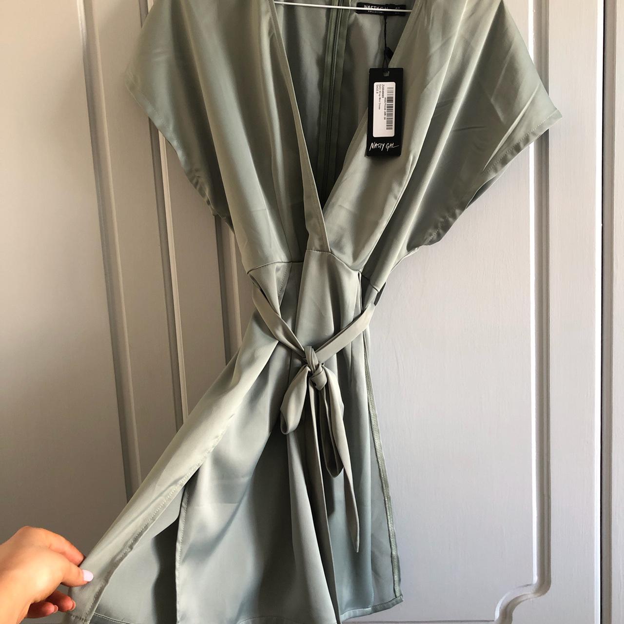 Nasty Gal Sage Green Satin Wrap Mini Dress Never Depop