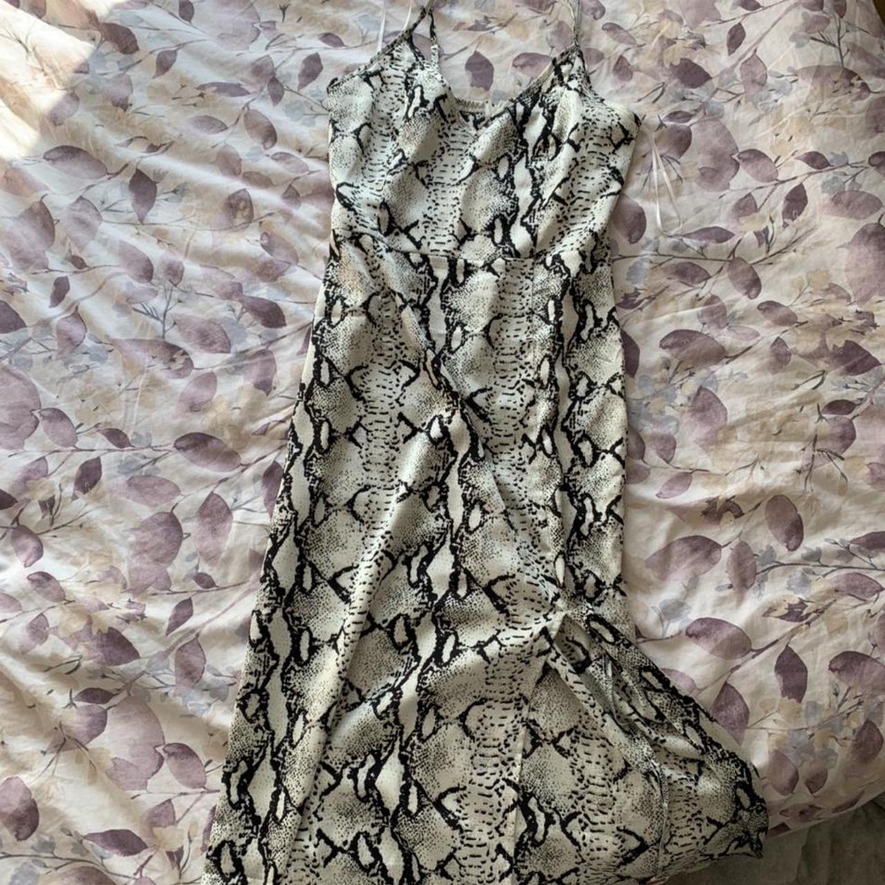 Snake print slip midi dress with split. Super... - Depop