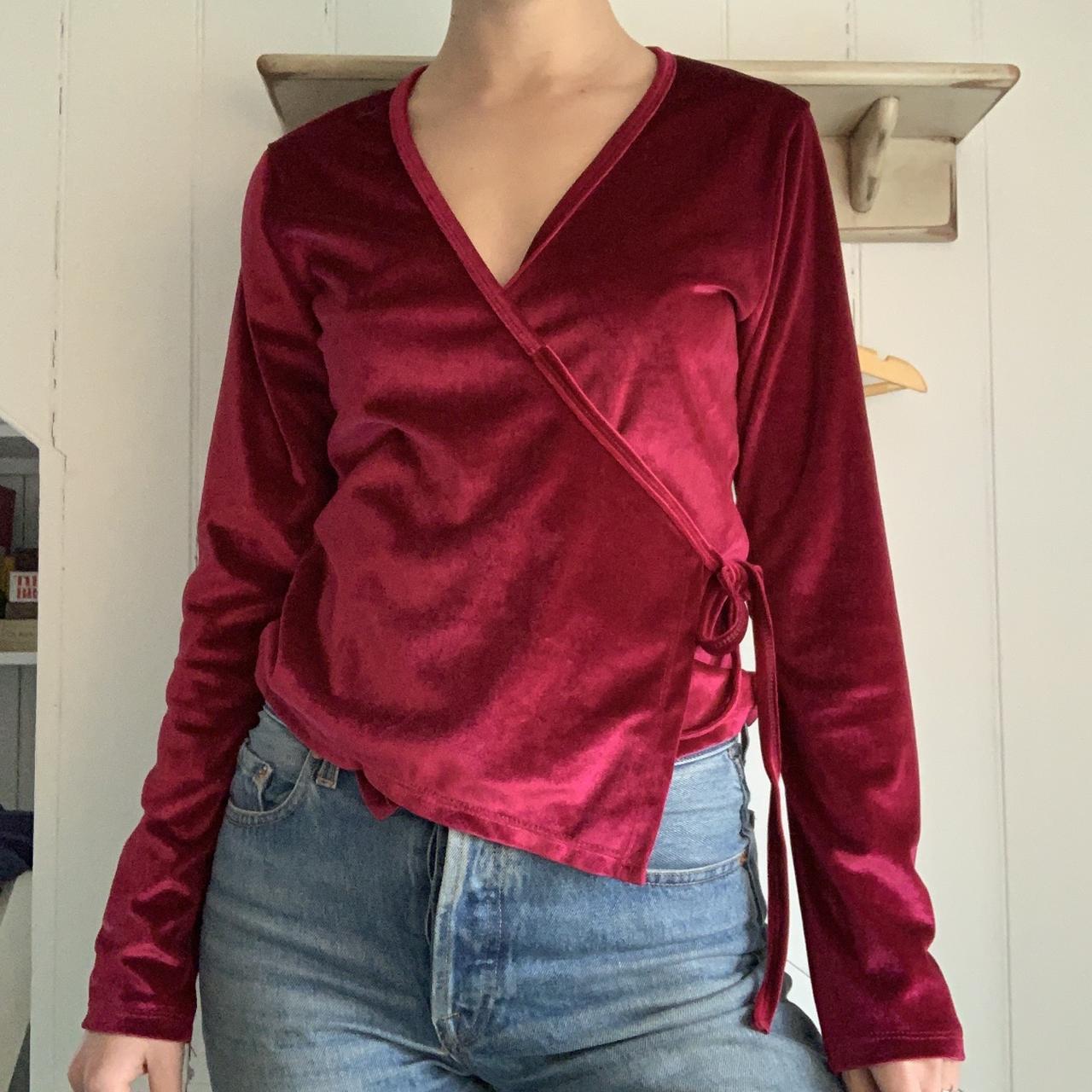 Vintage red velvet wrap top. So, so soft. Perfect... - Depop