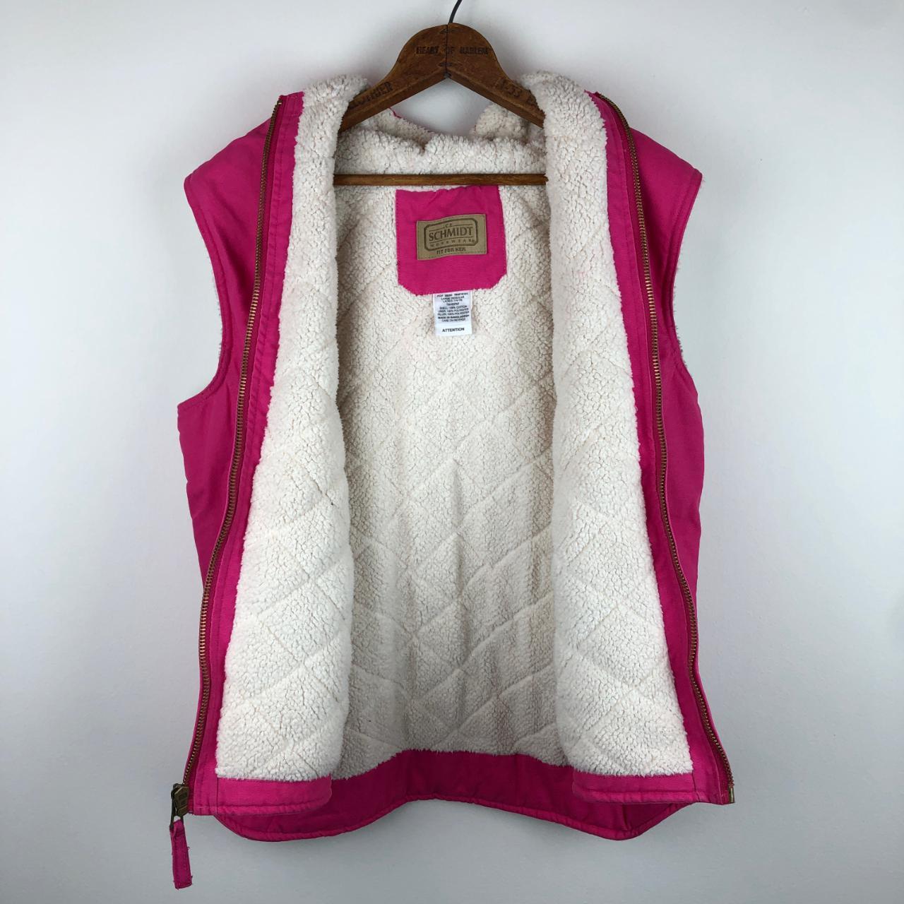 Schmidt Workwear white sherpa lined pink hooded vest... - Depop