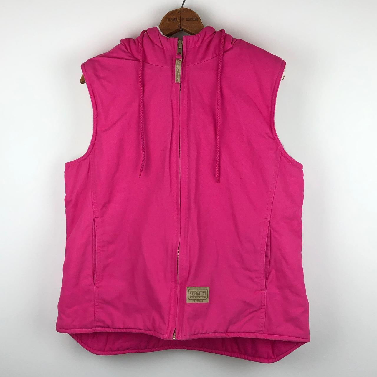Schmidt Workwear white sherpa lined pink hooded vest... - Depop