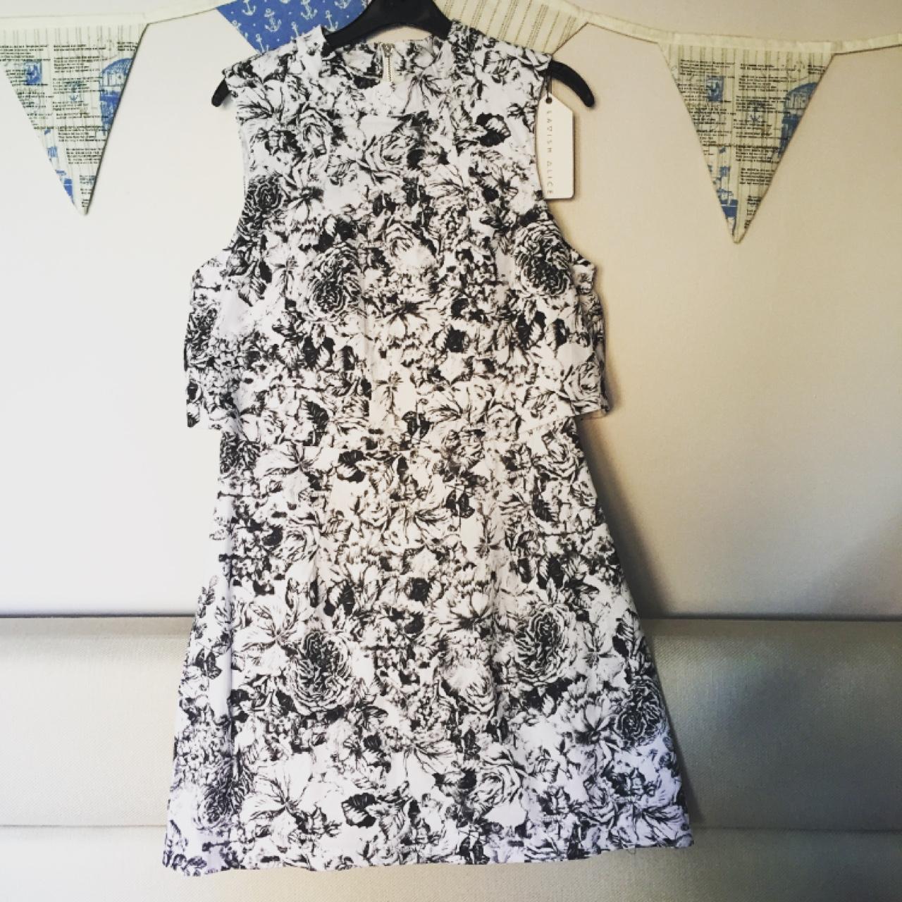 Lavish Alice Monochrome Floral High Neck Dress size... - Depop