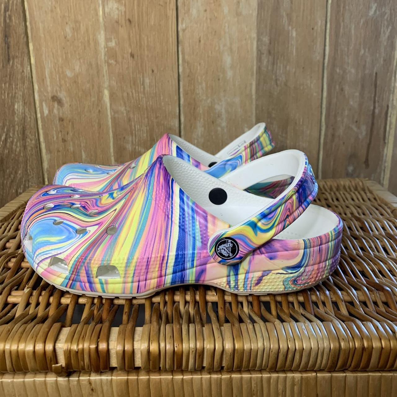 Crocs swirled colors tie dye size 7 Excellent... - Depop