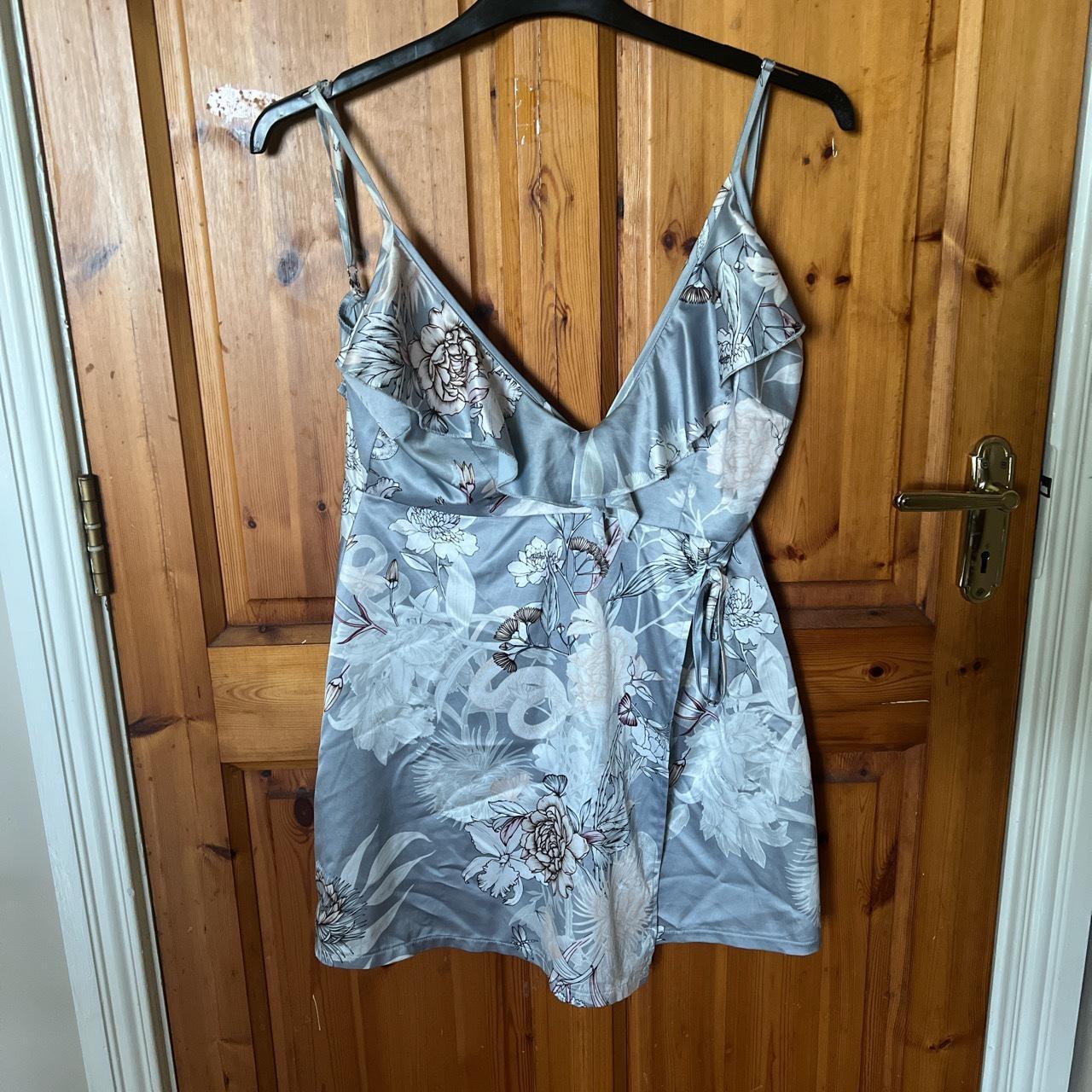 Missguided satin slip mini dress in a bluey/silver... - Depop