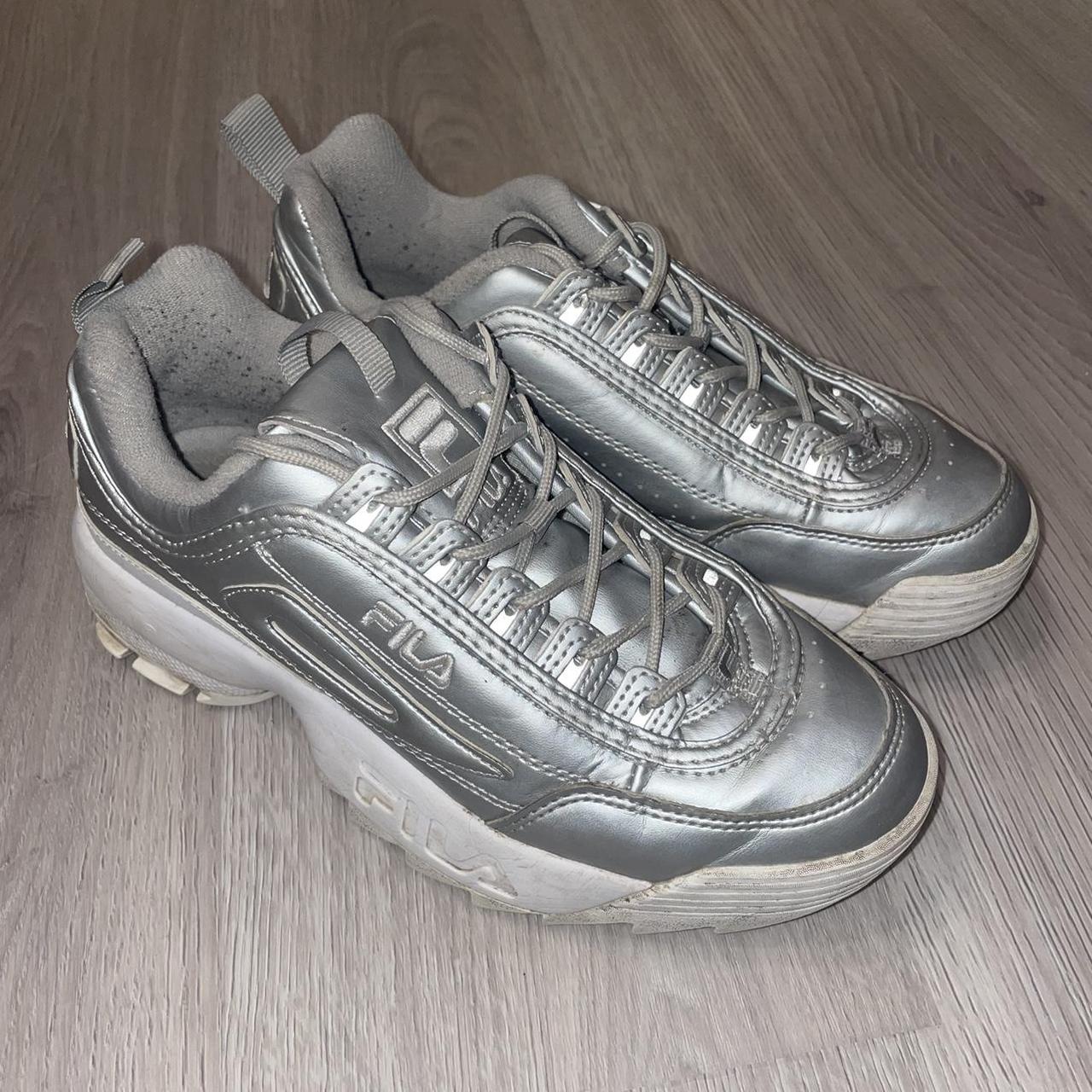 silver fila disrupter sneakers size 7.5 lightly... - Depop