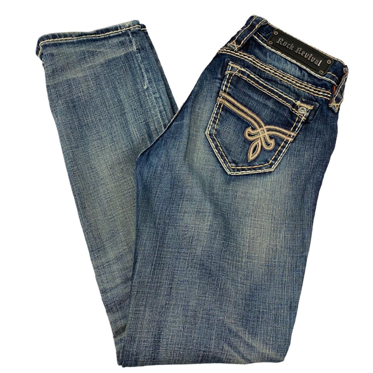 Rock Revival Cameron Easy Straight Thick Stitch Blue... - Depop