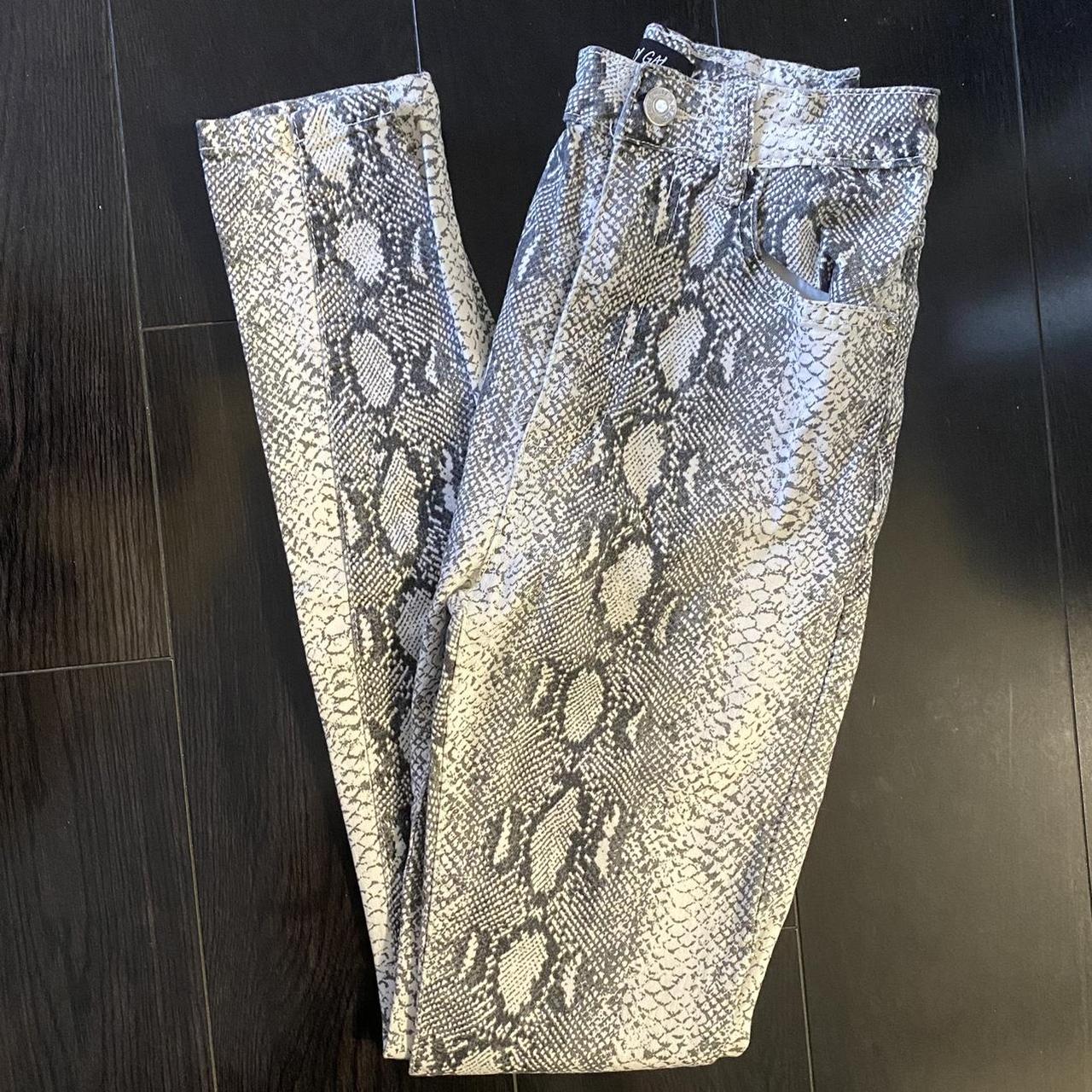 White High Waisted Snake Print Jeans Height:... - Depop