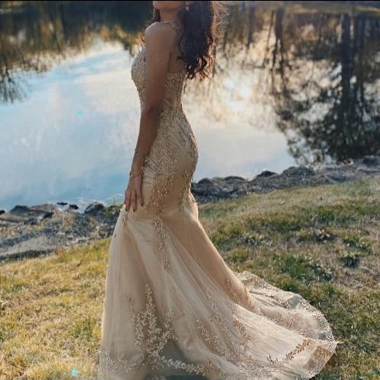 CUSTOM MADE CHAMPAGNE COLOR PROM DRESS MERMAID STYLE... - Depop