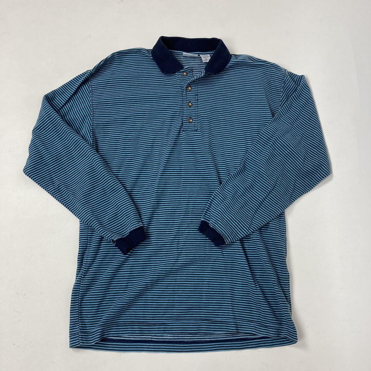 Vtg Bugle Boy long sleeve polo Navy and blue striped... - Depop