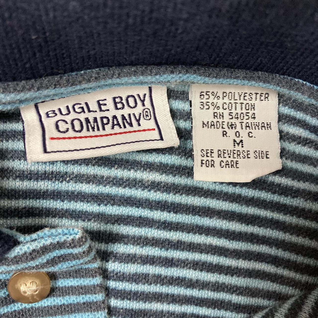 Vtg Bugle Boy long sleeve polo Navy and blue striped... - Depop