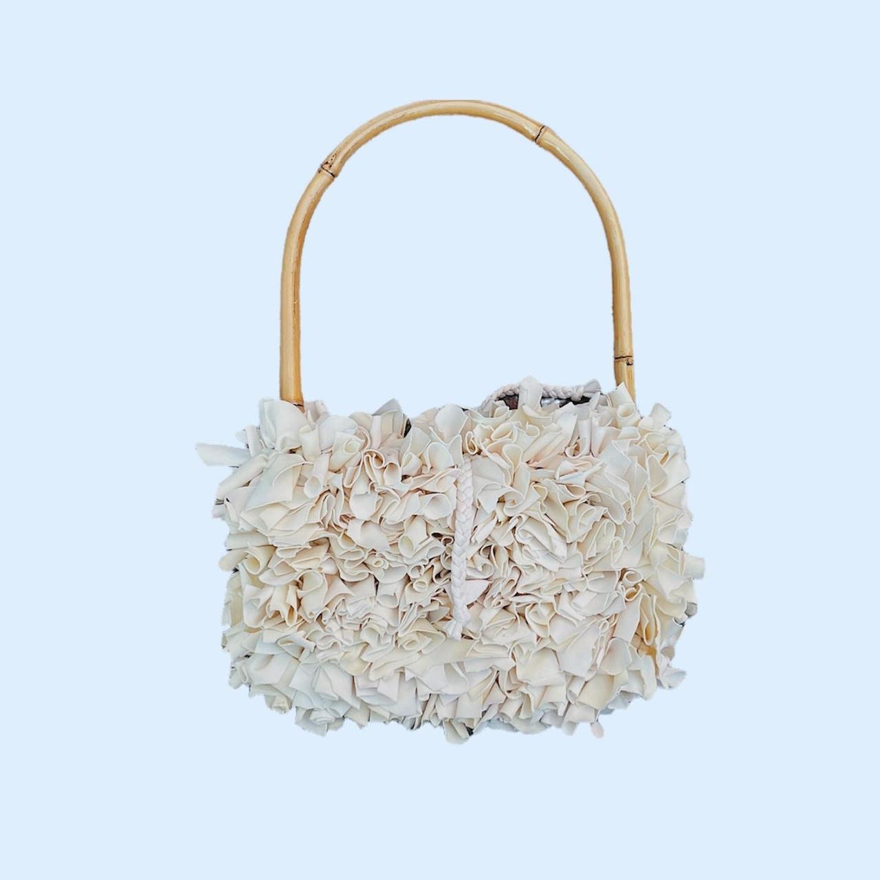 Woven frilly knot fabric and bamboo handle bag... - Depop