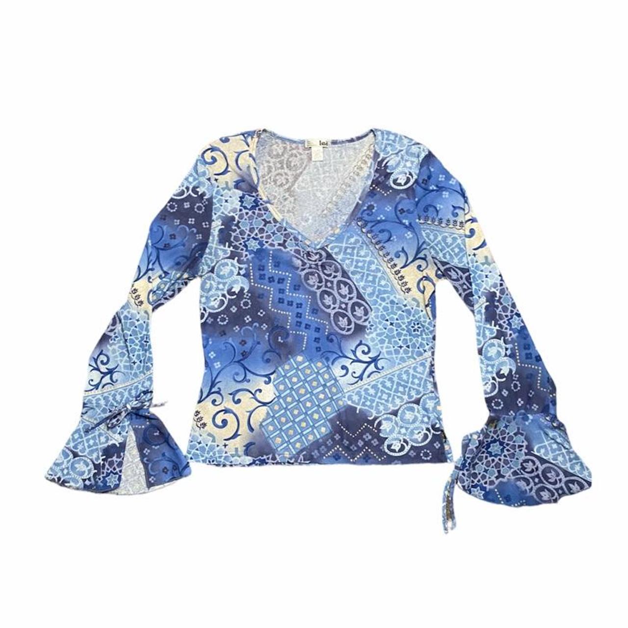 y2k glam lei mesh patterned long sleeve top by... - Depop