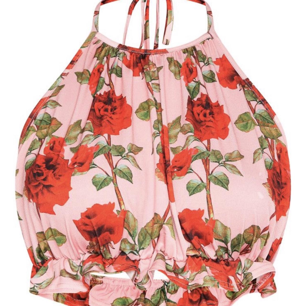 Pretty Little Thing PLT Rose Print Floral Halter... - Depop